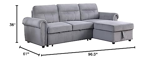 Lilola Home Ashton Gray Velvet Fabric Reversible Sleeper Sectional Sofa Chaise