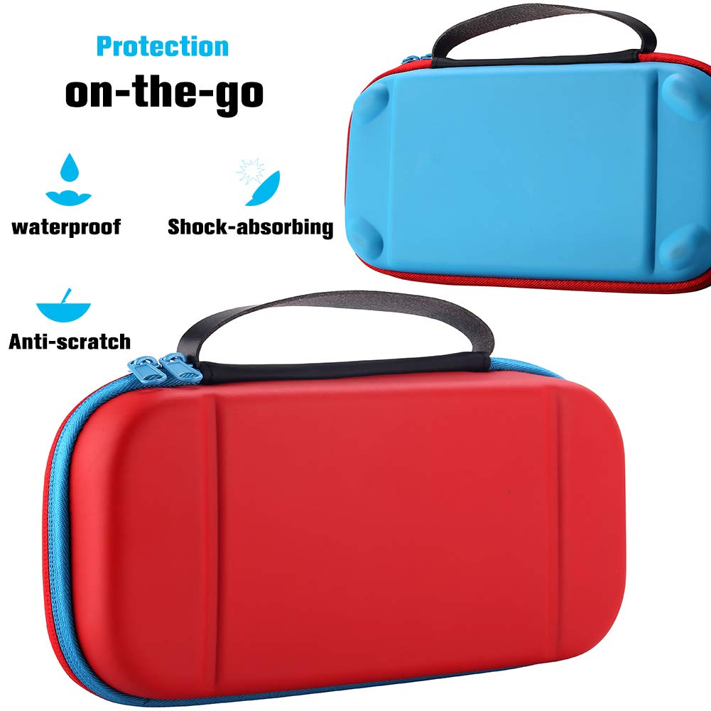 GOMDA Switch Carry Case Compatible - with 20 Games Cartridges and Support Bracket- Protective Hard Shell Travel Carrying Case Pouch for Nintendo Switch Console & Accessories,Blue Red