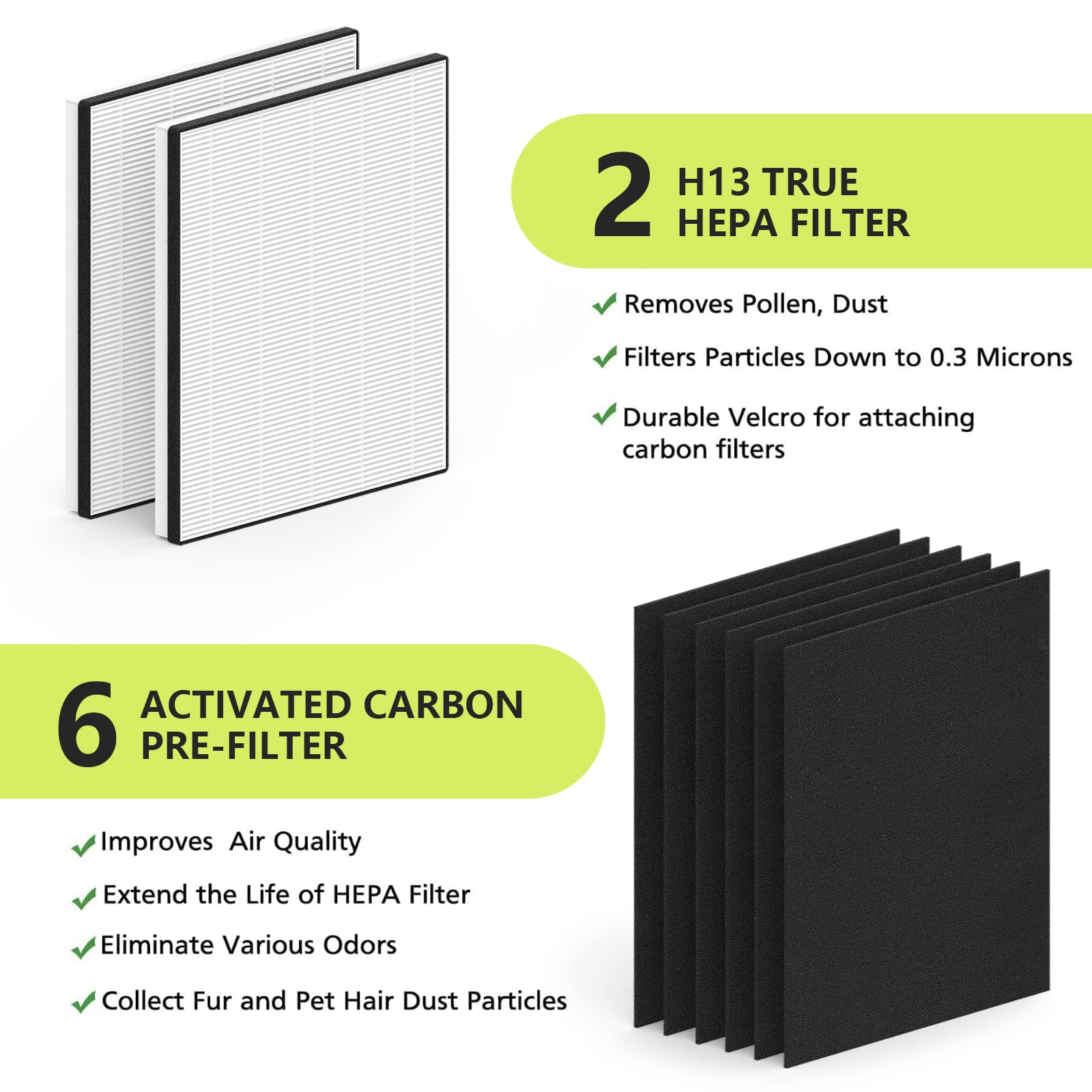 FMDZFL MD1-0022 Replacement Filter Sets, Compatible with Vornado modles AC300, AC350, AC500, AC550, PCO500, and PCO575DC . (6) Activated Carbon Pre-filter MD1-0023+(1)True HEPA Filter MD1-0022.