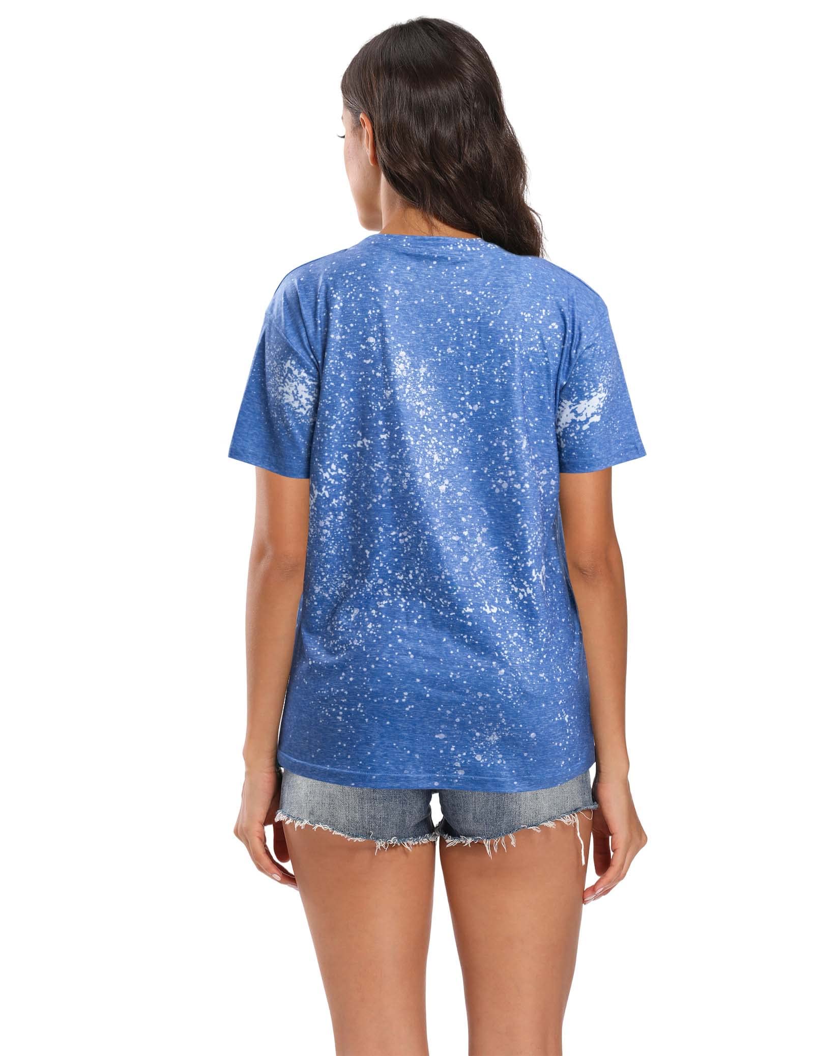 Autism Awareness T Shirt Women Autistic Support Graphic Tee Shirt Casual Puzzle Piece Bleached Tee Tops Bleached-Blue