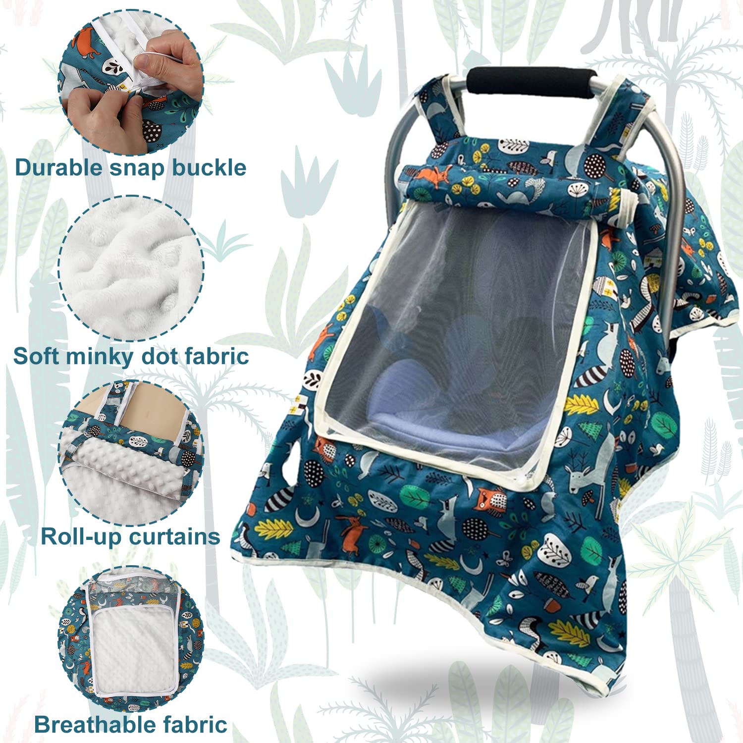 Baby Carseat Cover Boy, Stroller Sun Shade with Net Window, Winter Car Seat Covers for Babies Infant Car Seat Canopy Cover for Full Covering