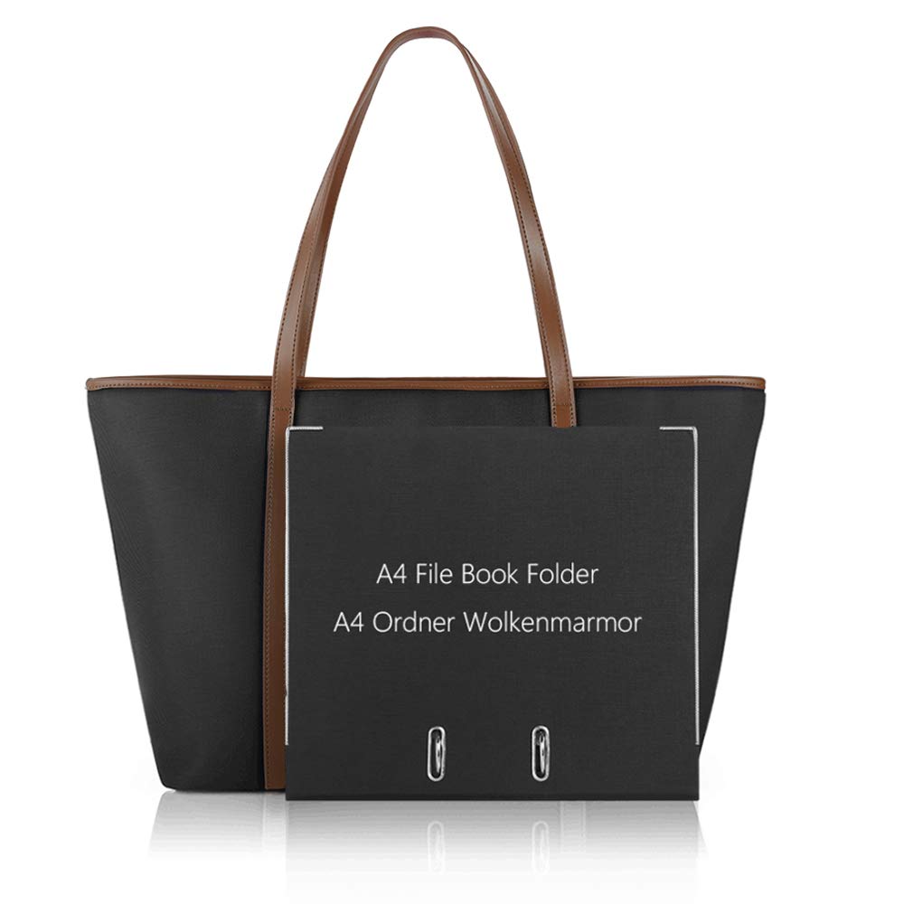 CHICECO Basic Large Travel Tote Shoulder Bag for Women - Black + Brown/20.5 Length