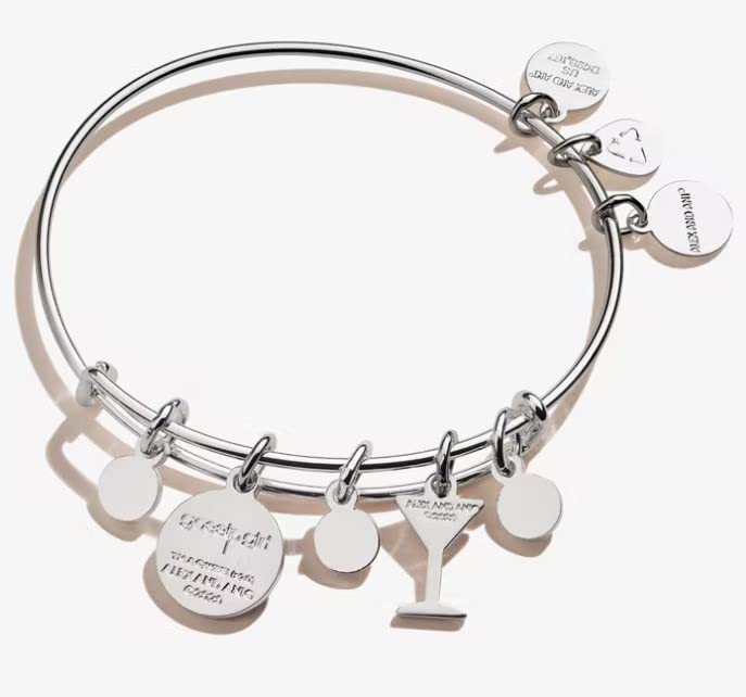 Alex and Ani Gossip Girl Expandable Bangle for Women, Where Has She Been Multi Charm, Shiny Silver Finish, 2 to 3.5 in