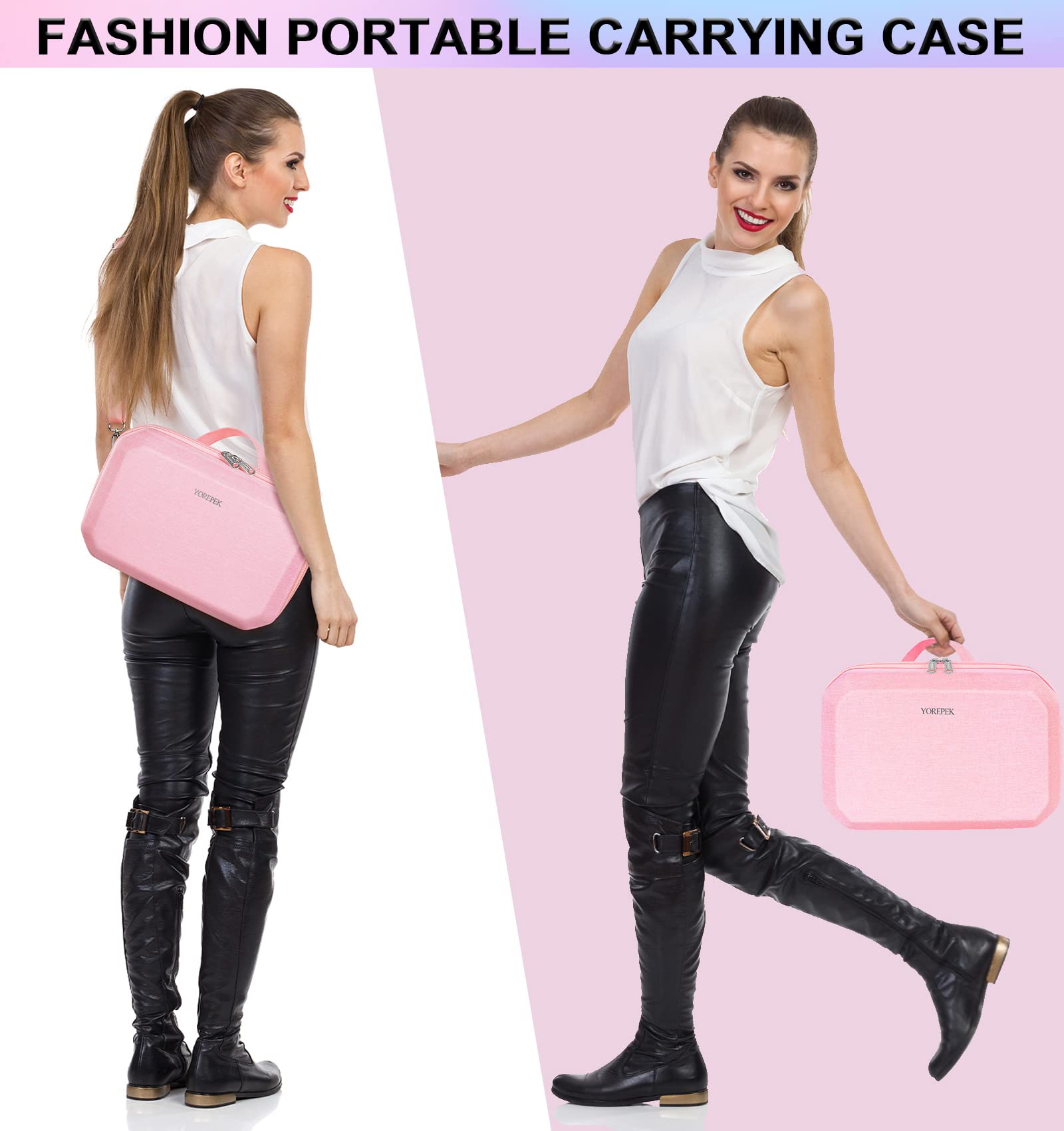 YOREPEK Cute Carrying Case Compatible with Oculus Quest 2 Headsets, Basic Elite Strap, Controllers and VR Accessories for Women, Hard Meta Carry Bag for Travel and Home Storage - Pink