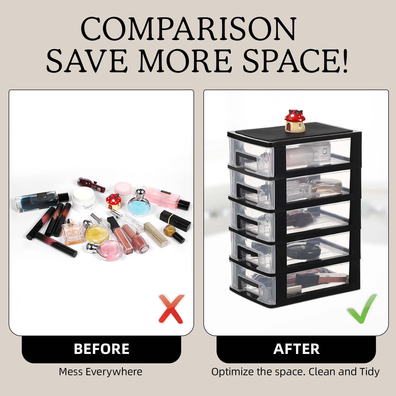 SAFIGLE 5 Drawer Storage Organizer Mini Plastic Drawers Organizer Plastic Storage Bins with Drawers Space Saving Small Plastic Drawers for Crafts Small Tools Sationary and Hardware
