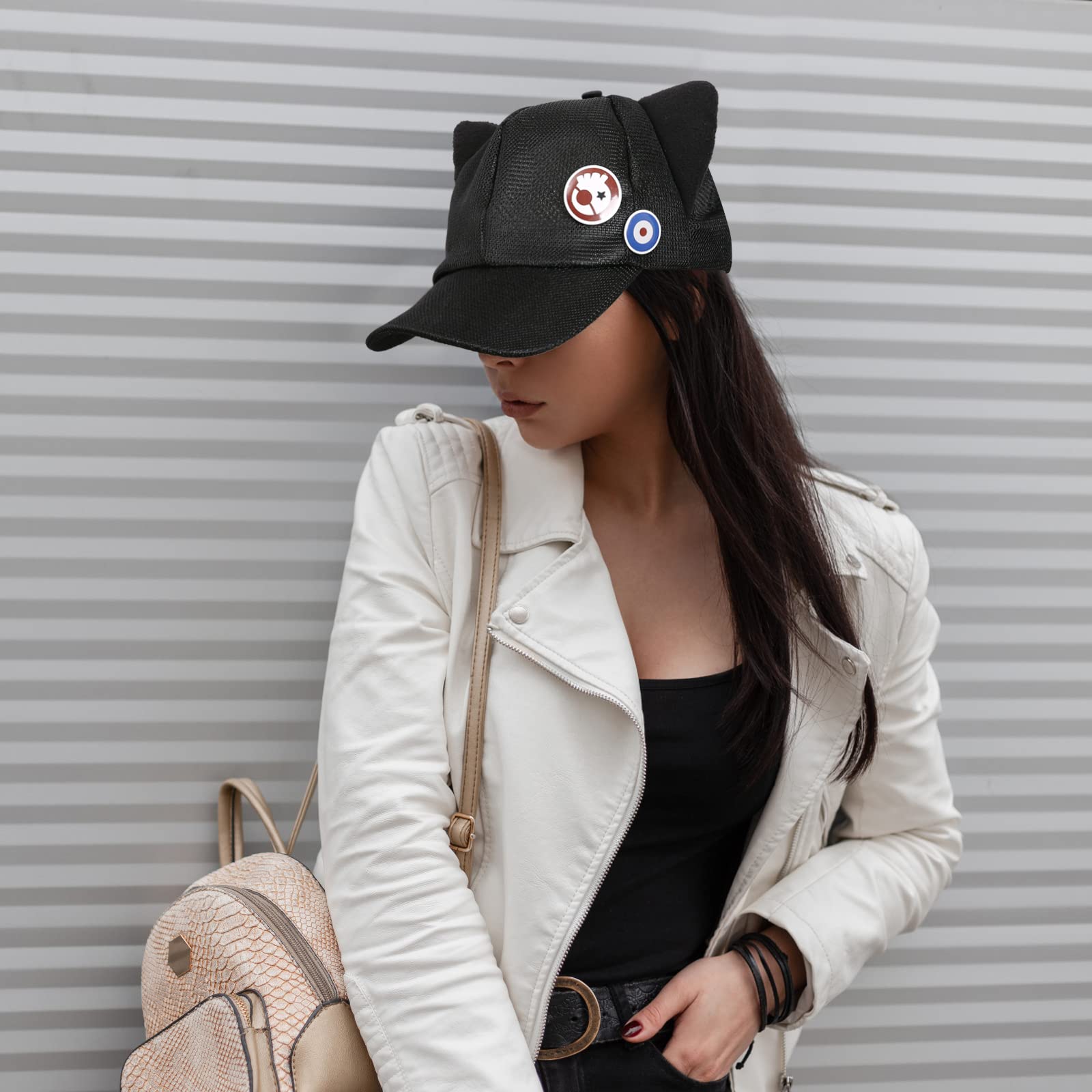 Ainiel Cat Ears Hat Anime Hat Sunshine hat Womens Cute Kawaii Baseball Cap Mesh Gauze Cap Black