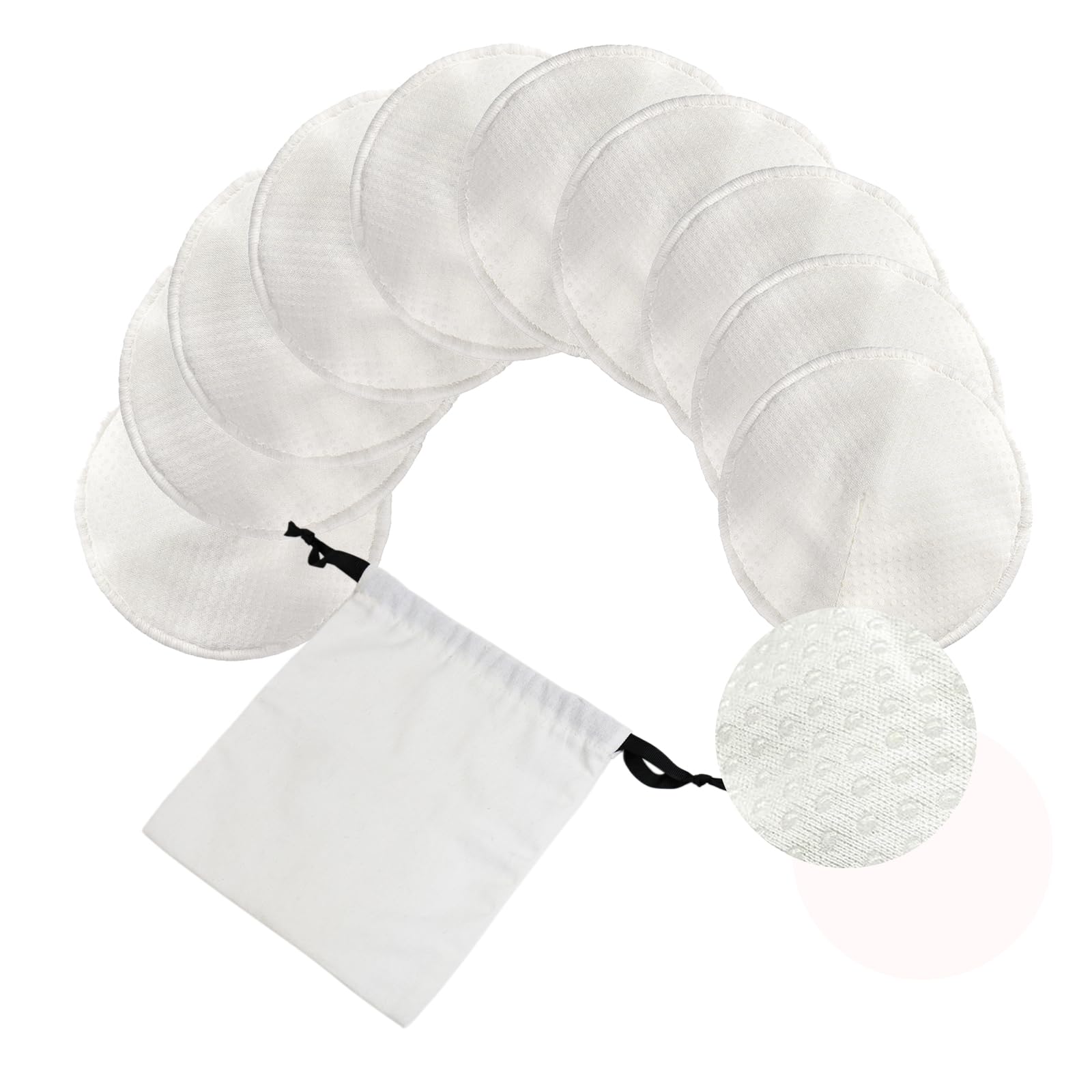 AnAnBaby Organic Bamboo Nursing Breast Pads - 10-Pack Reusable Non-Slip Nipple Pads for Breastfeeding New Moms Postpartum Essentials (5.5inch) with Washing Bags and Handbags(X-Large,White)