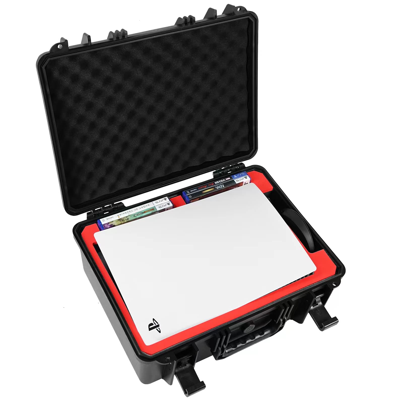 AGEISQOR Premium Carrying Case for PS5 -Travel Hard Case Fits PlayStation 5 Console Controllers Games Cables-PS5 Case with Customized Foam for Both Disc and Digital Versions, Red