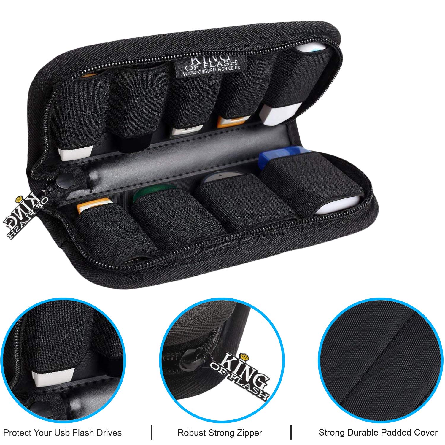 King of Flash 9 x USB Flash Drives Carrying Case with Premium Quality Padded Protection for Flash/Key Drives - Black