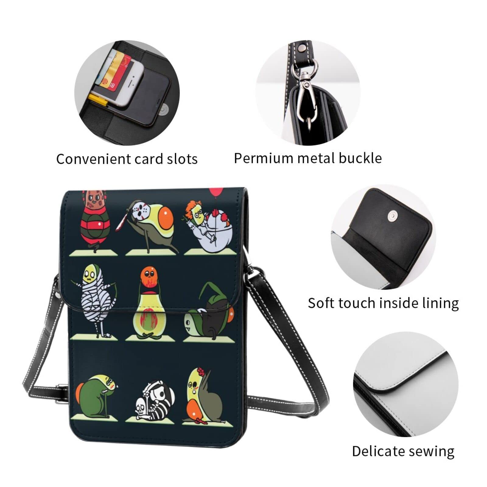 Horror Avocado Cell Phone Purse, DRAYTSO Yoga Avocado Crossbody Bag Small Leather Shoulder Bag for Women Wallet Sling Bags Handbag with Adjustable Strap