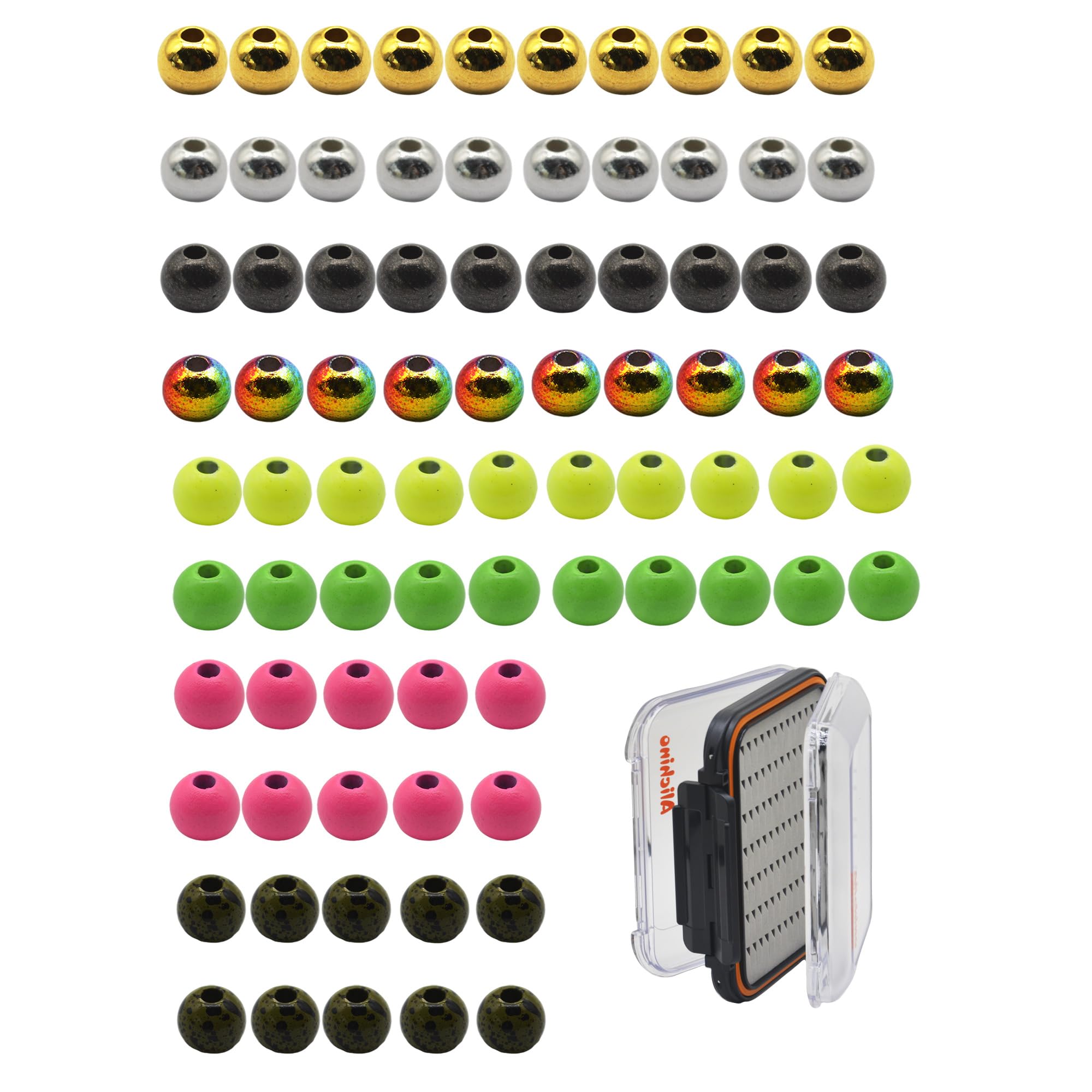 Alichino small fly box for fly files ice jig box fly box for fly fishing (grey foam box with 8 colors 80 pcs 3.8 MM tungsten beads)