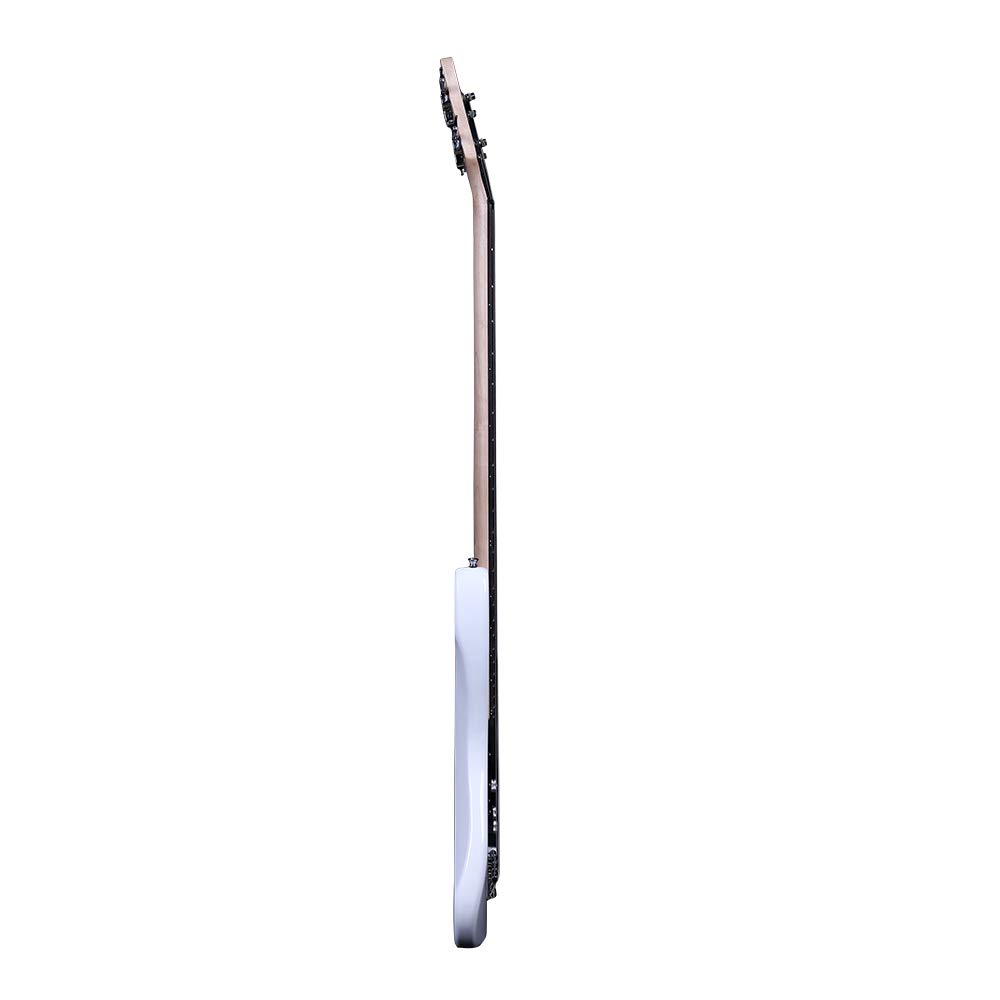 GLARRY Electric Bass Guitar Full Size 4 String Exquisite Stylish Bass with Power Line and Wrench Tool (White)