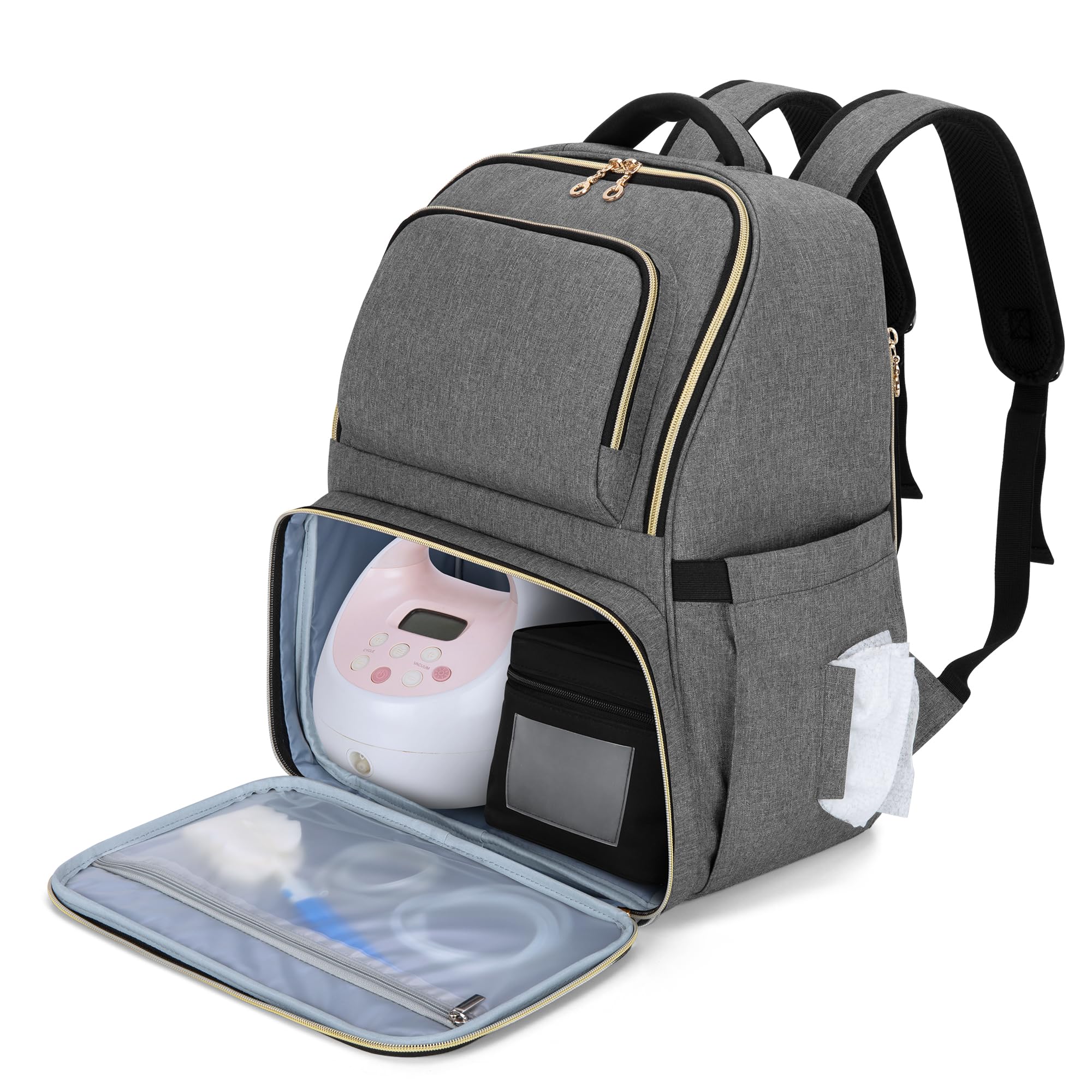 BAFASO Breast Pump Bag with Laptop Sleeve, Breast Pump Backpack Compatible with Spectra S1, S2 and Most Breast Pump Brands (Bag Only), Gray