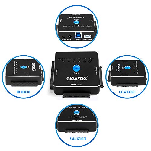 Kingwin USB 3.0 to SSD/SATA/IDE Adapter for 2.5 Inch, 3.5 Inch, 5.25 Inch Hard Drives with Offline One Touch Clone/Duplicator Function, Tool-Free, SATA I/II/III Support, Black, 3 TB (USI-2535CLU3)