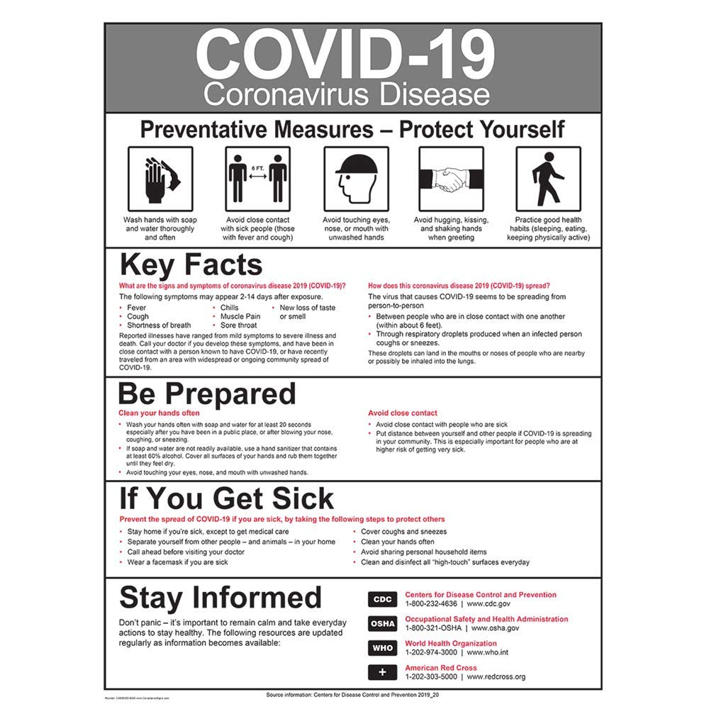 ComplianceSigns.com Covid-19 Disease Preventative Measures - Protect Yourself Poster, 22x17 inch Plastic