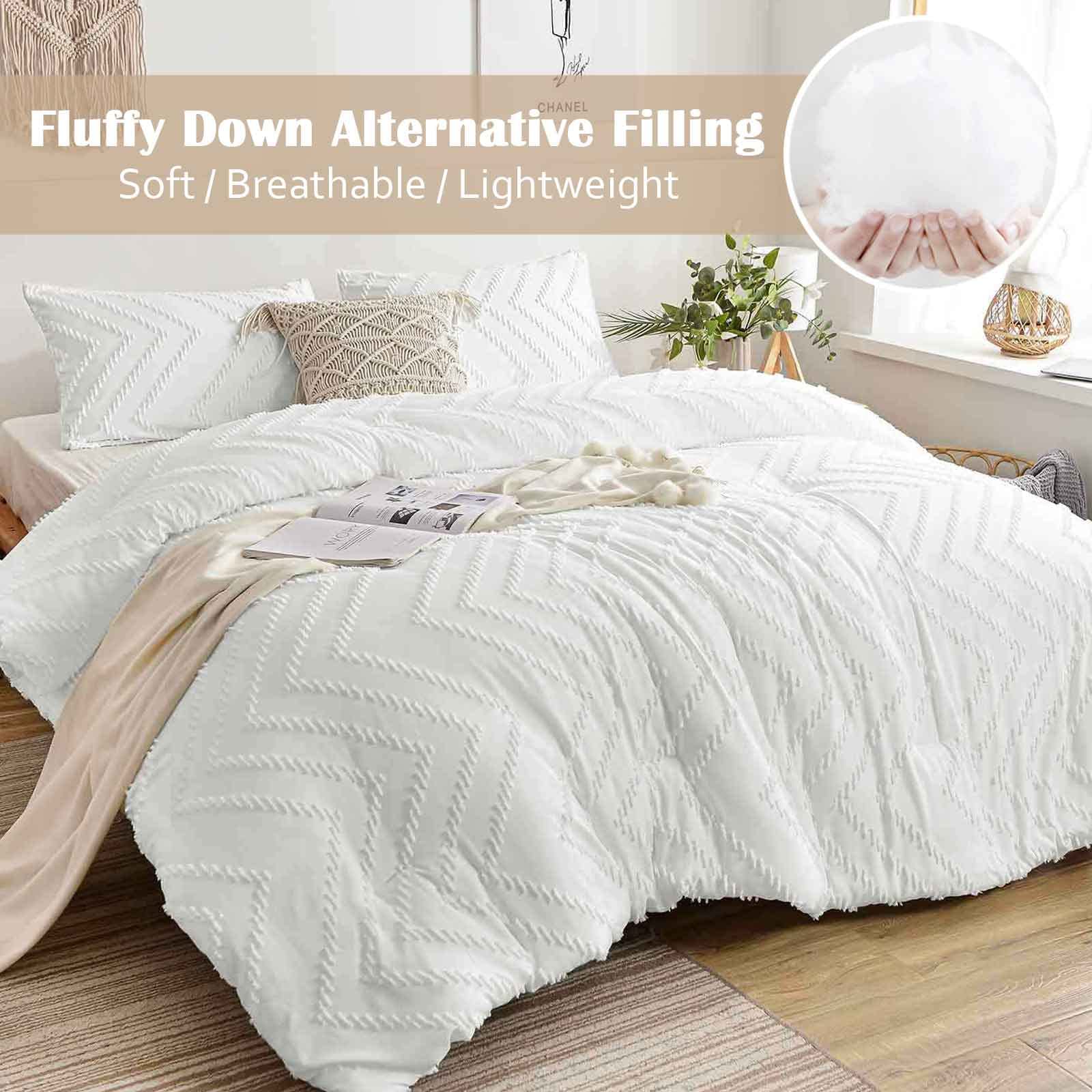 Nanko Full Comforter Set Dark Green Tufted Jacquard Boho Soft Shabby Chic Reversible Down Alternative Microfiber Bedding - All Season Duvet Bohemia Bed Sets Women Men Size 80 x 90 3pc, Forest Green