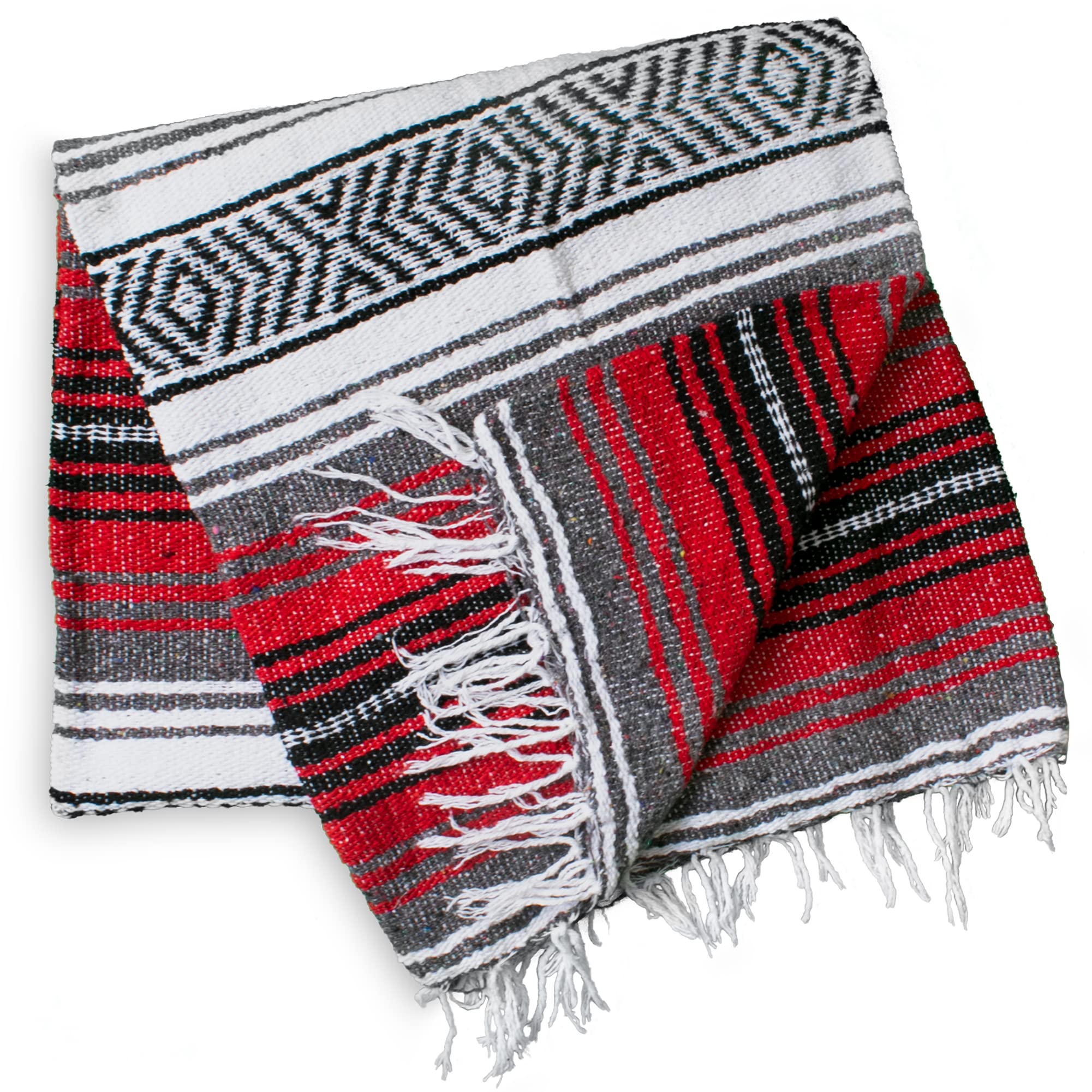 Authentic Mexican Blanket - Hand Woven Falsa Blanket - Mexican Yoga Blanket - Large Mexican Serape Blanket - Mexican Blankets and Throws - Baja Blanket - Beach, Camping and Outdoor Blankets - RED