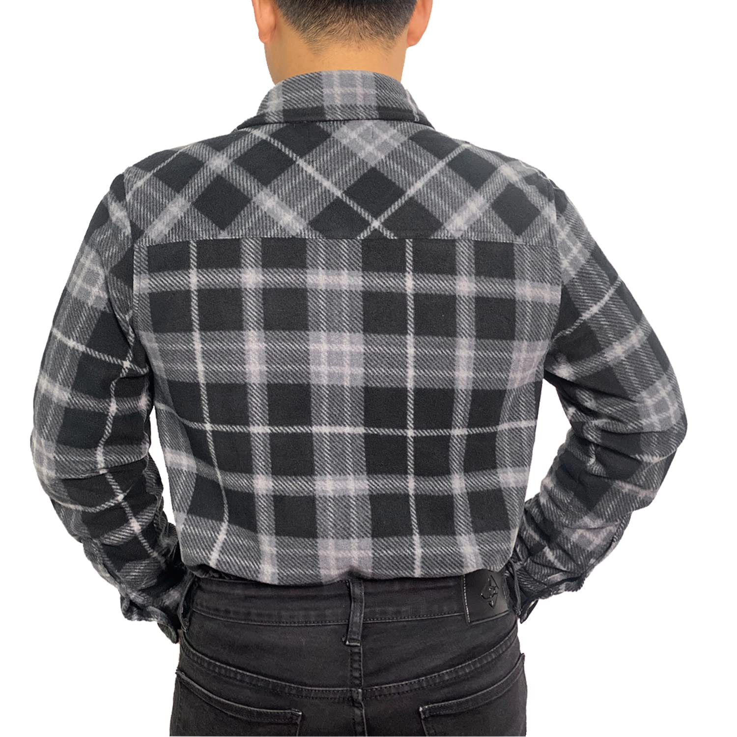 Aligro - Black Long Sleeve Plaid Flannel Casual Shirts, Button Down Regular Fit Cotton Shirt with Two Pockets (Size S)