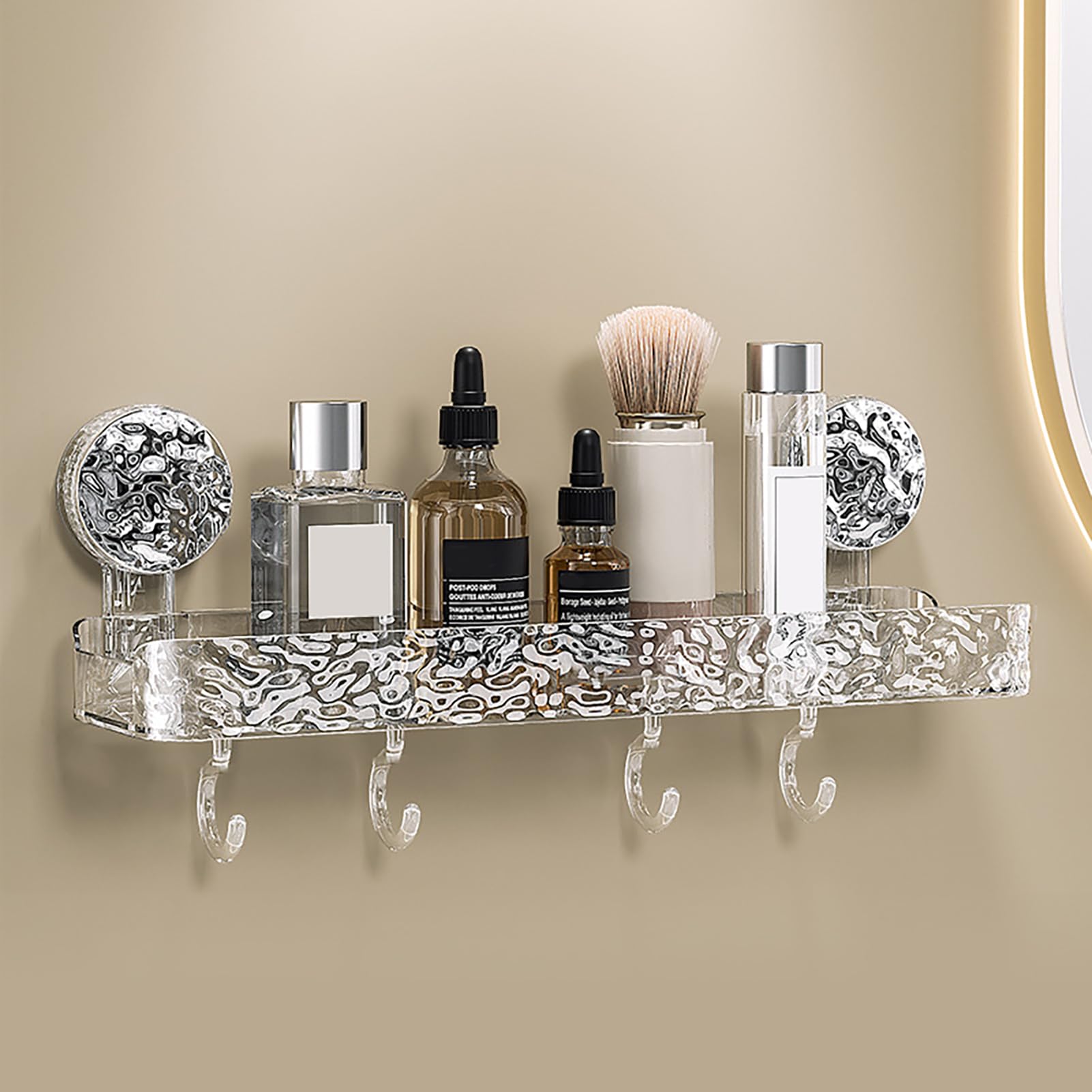 Androf Acrylic Transparent Shower Storage Rack, No Drill Clear Wall Caddy Suction Cup, Raidley Easymount Bathroom Storage Shelf, Light Luxury Punch-Free Corner Shelves with Rabbit (Clear Square)