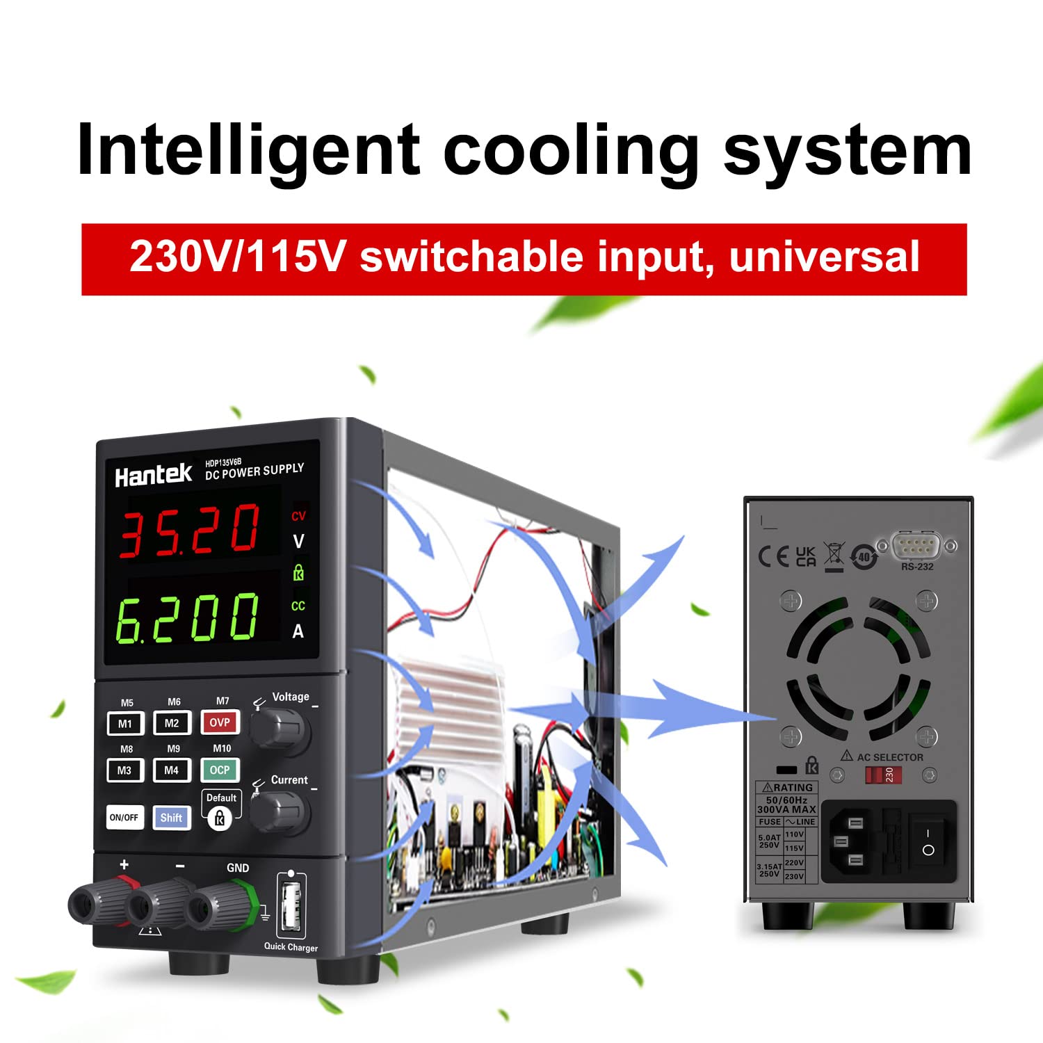 Hantek DC Power Supply Variable,35V 6A 4 Digit Display Voltage and Current Adjustable Switching Regulated Bench Power Supply with Memory 10 Groups (35V-6A-4 Digital Display)