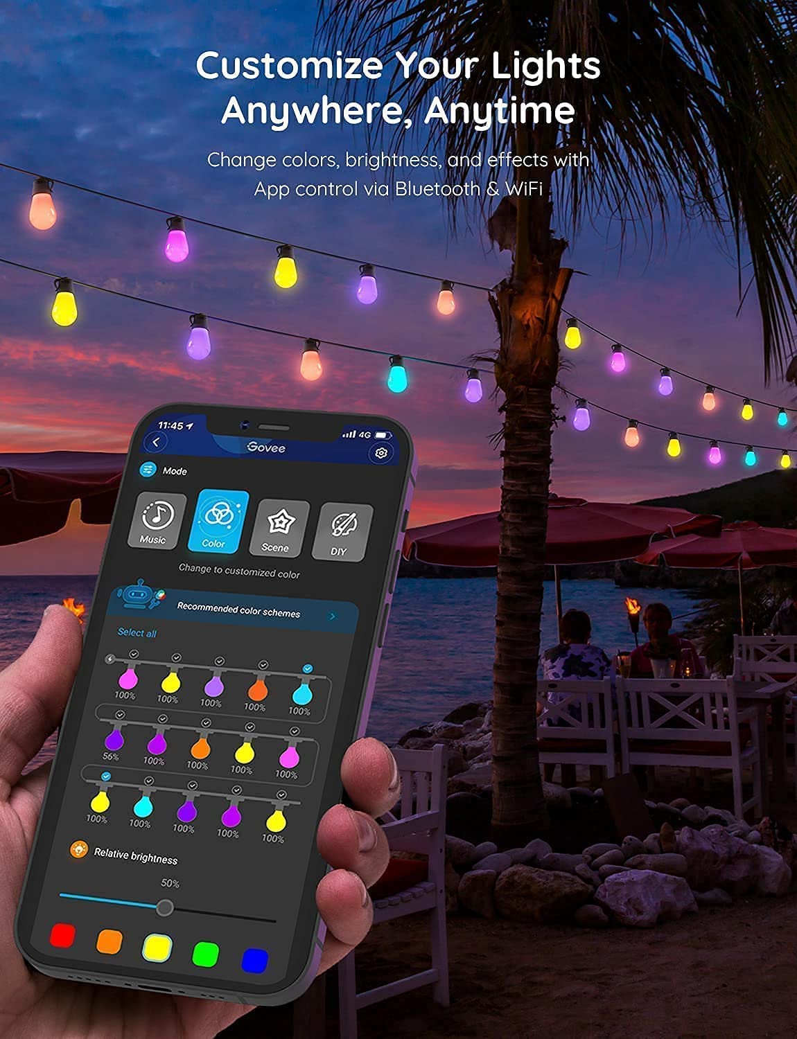 Govee Smart Outdoor String Lights H7020, RGBIC Warm White 48ft LED Bulbs for Outdoor, WiFi Patio Lights Work with Alexa, Google Assistant, APP Control, IP65 Waterproof
