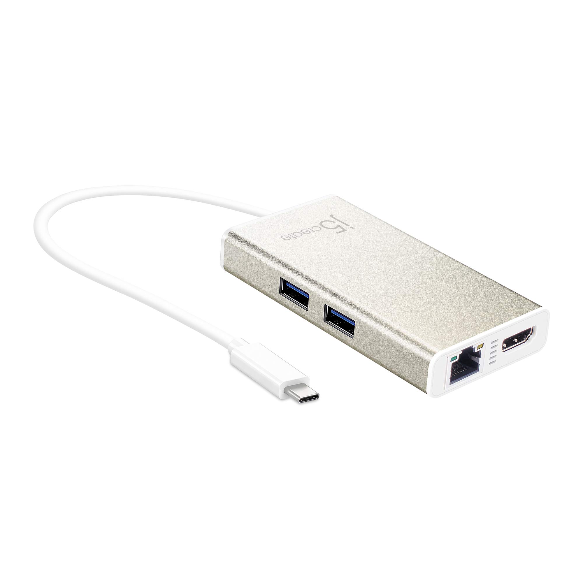 j5create USB C Hub Multi-Adapter Docking Station with HDMI 4K, 2X USB 3.1 SuperSpeed Ports, Ethernet, Power Delivery 2.0 (JCA374)