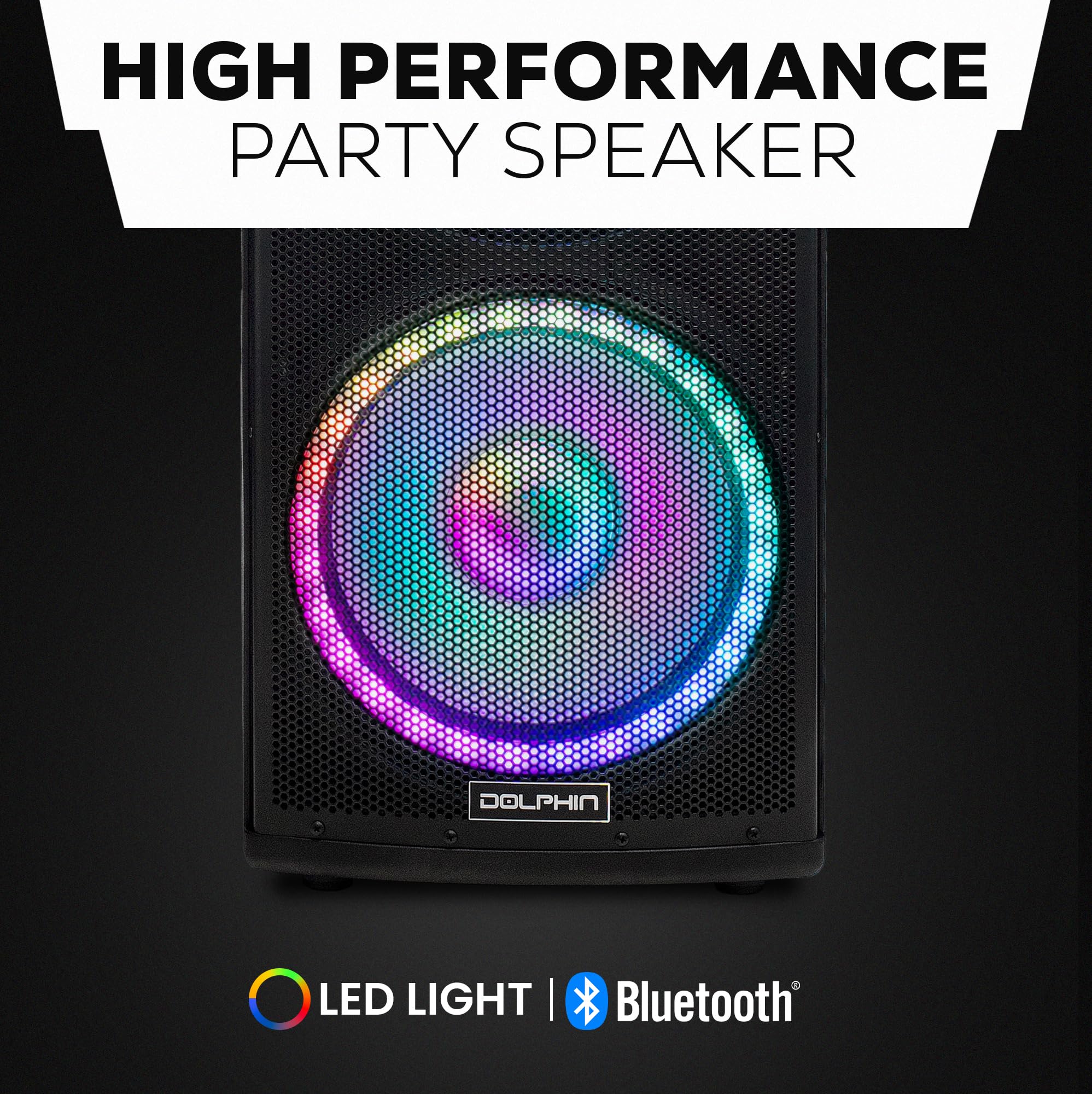 Dolphin SPX-280BT - Powerful DEEP BASS | Dual 15" Woofers, 6500W - Bluetooth Cabinet PA Speaker System with LED Light Show, Ground Shaker, Wireless Mic