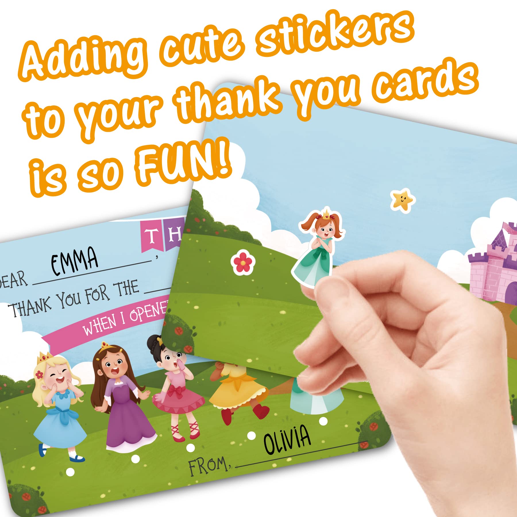 Gooji Colorful Princess Thank-You Cards, 4.25x6, 25 Cards, Customizable