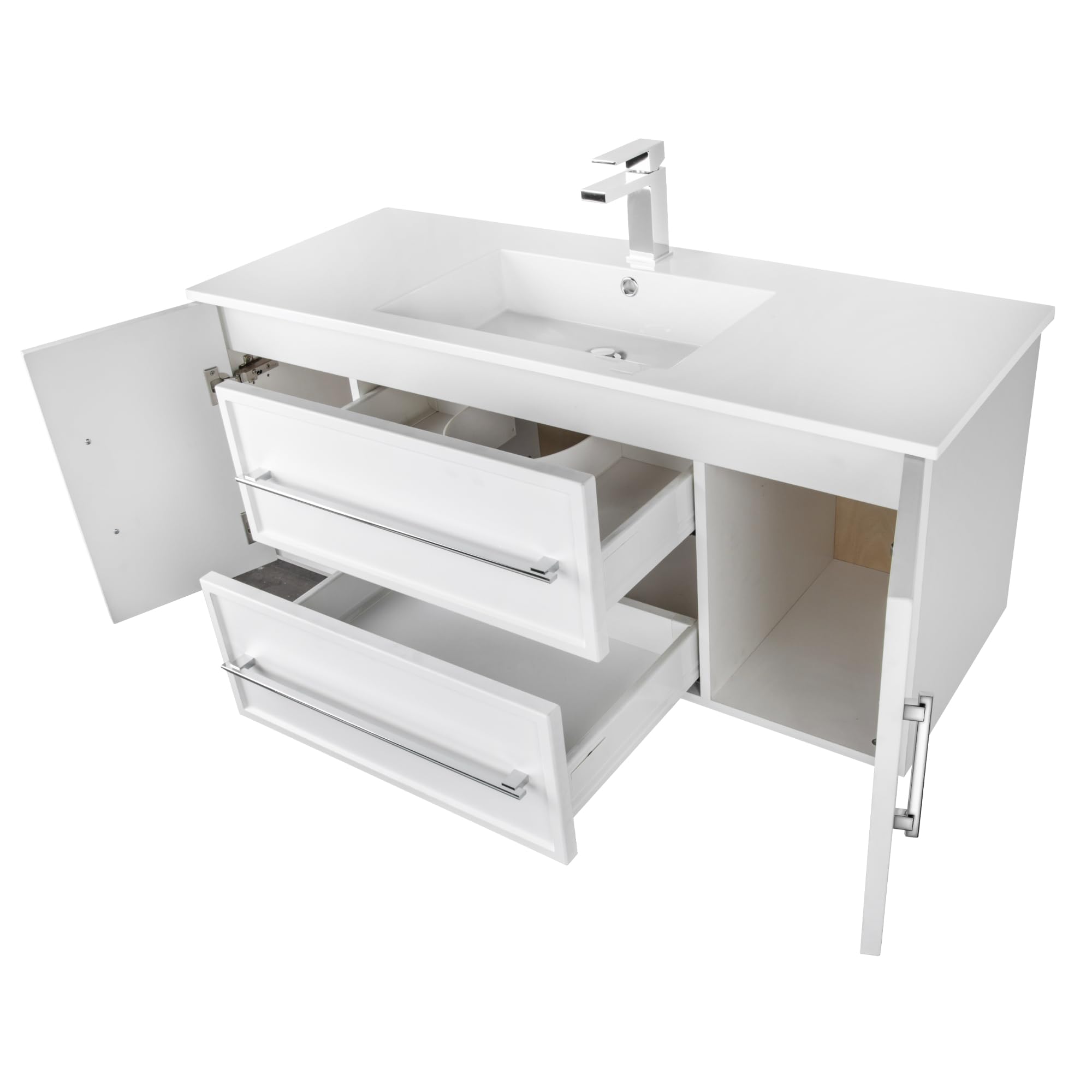Cutler Kitchen and Bath Milano 48 inch Wall Mounted Bathroom Vanity with Sink, Cultured Marble Top - Bathroom Sink Vanity with Multiple Soft Close Storage Drawers, White