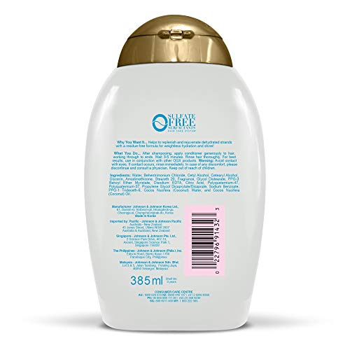 OGX Weightless Hydration + Coconut Water Conditioner, 13 Ounce Bottle Sulfate-Free Surfactants
