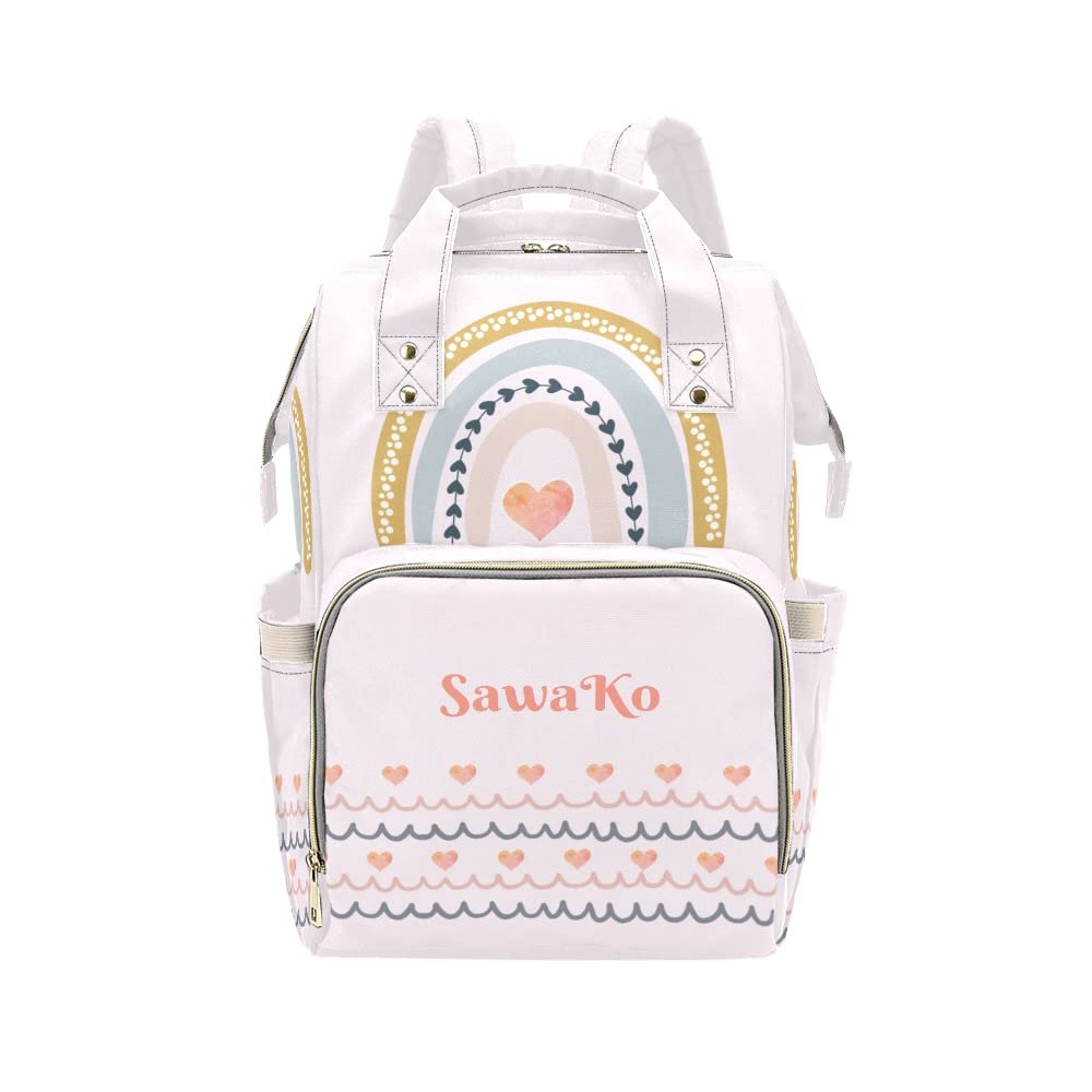 CUXWEOT Rainbow Love Pattern Diaper Bags Personalized with Name Customized Travel Back Pack Hiking Camping Mum Backpack 10.83 x 6.69 x15 inch (LxWxH)