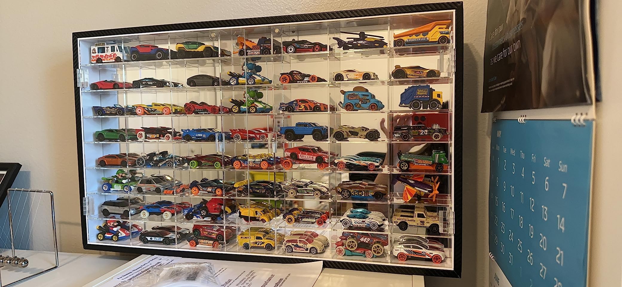 DisplayGifts 1/64 Scale Toy Cars Hot Die-cast Wheels Matchbox Display Case Storage Cabinet Shelf Rack for 56 Slots - 2 Doors, 23.5 X 15 X 2 inches