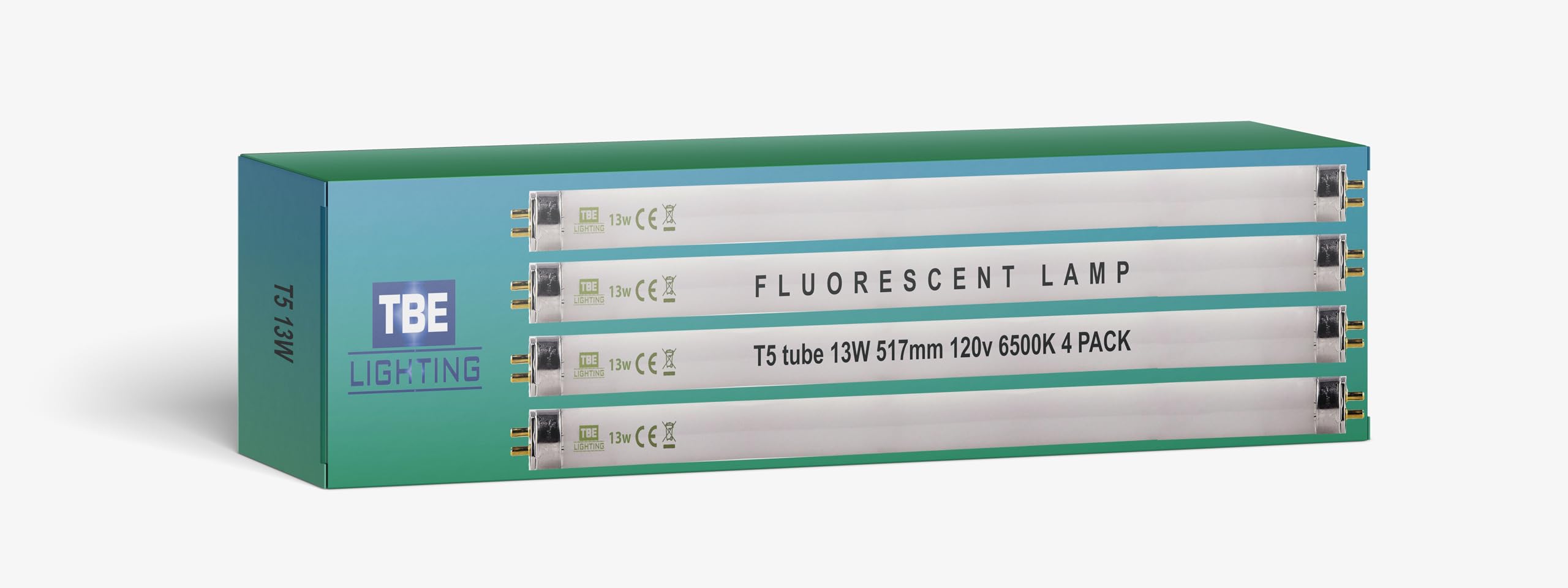 TBE LIGHTING 13w / 21 inch Cool White 6500K Tubes - F13T5/D Fluorescent Tube Lamps 21''- CFL Bulbs - G5 2-Pin Base Fittings - T5 High Efficiency Lamps (4-Pack)