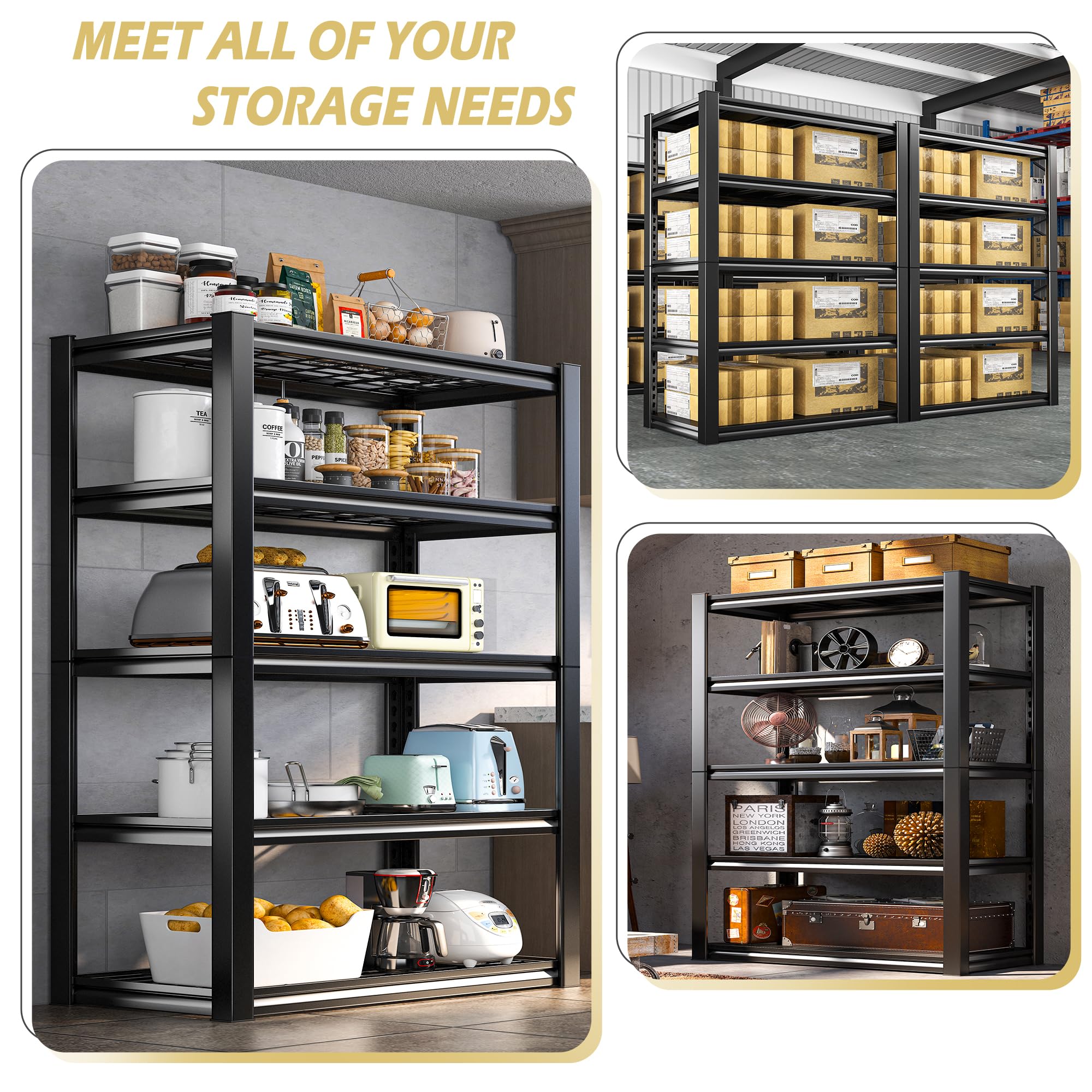 REIBII Garage Storage Shelves Heavy Duty Garage Shelving 72" Adjustable Metal Shelves for Storage 5-Tier Garage Shelves Heavy Duty 2500LBS Basement Kitchen Pantry Shelving Utility Shelves, 3 Pack