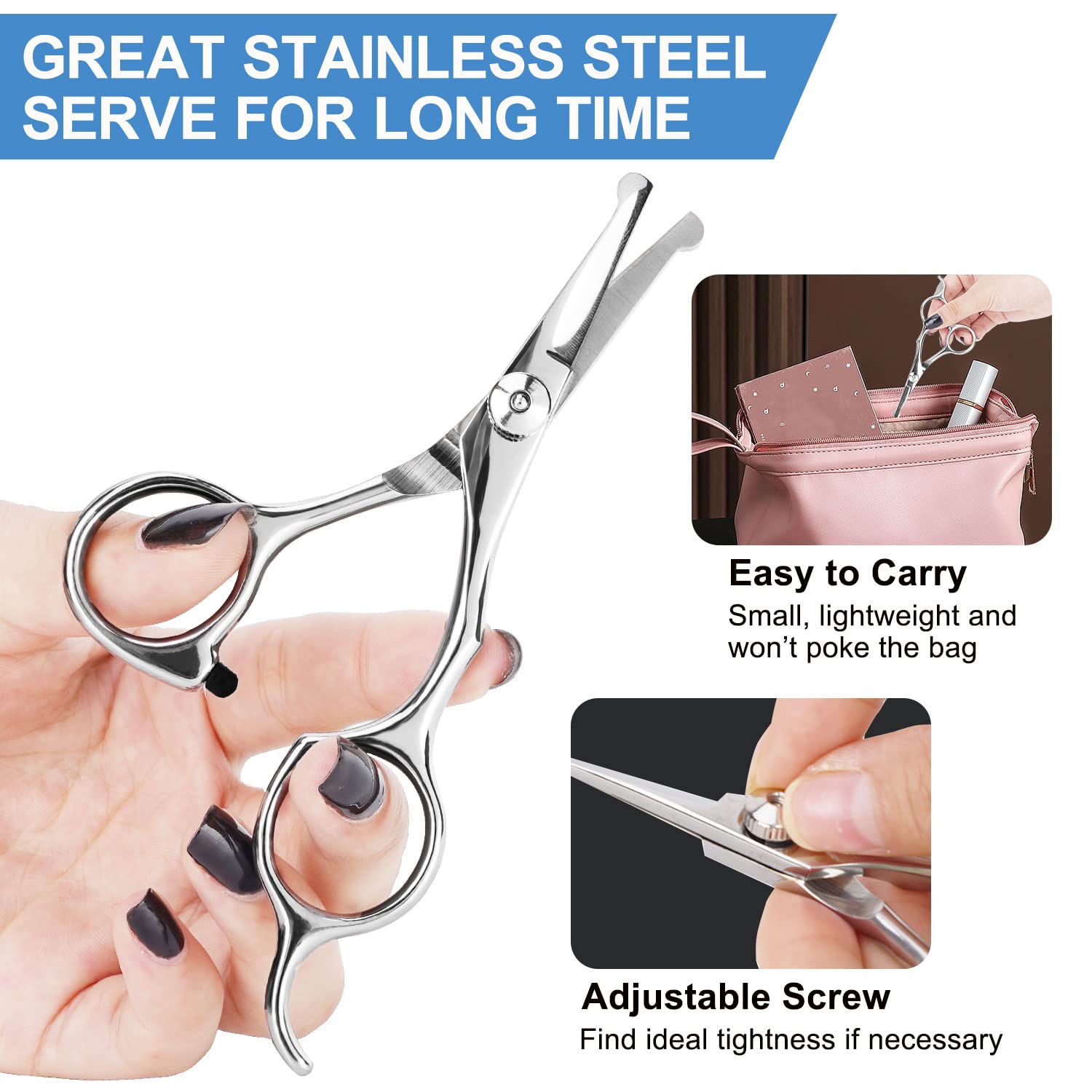 Avenoir Facial Hair Scissors for Men, Professional Mustache & Beard Scissors, Nose Ear Eyebrow Pet Trimming Stainless Steel Scissors(Safety Round Tip Design), Silver, 5.3inx2.16inx0.7in