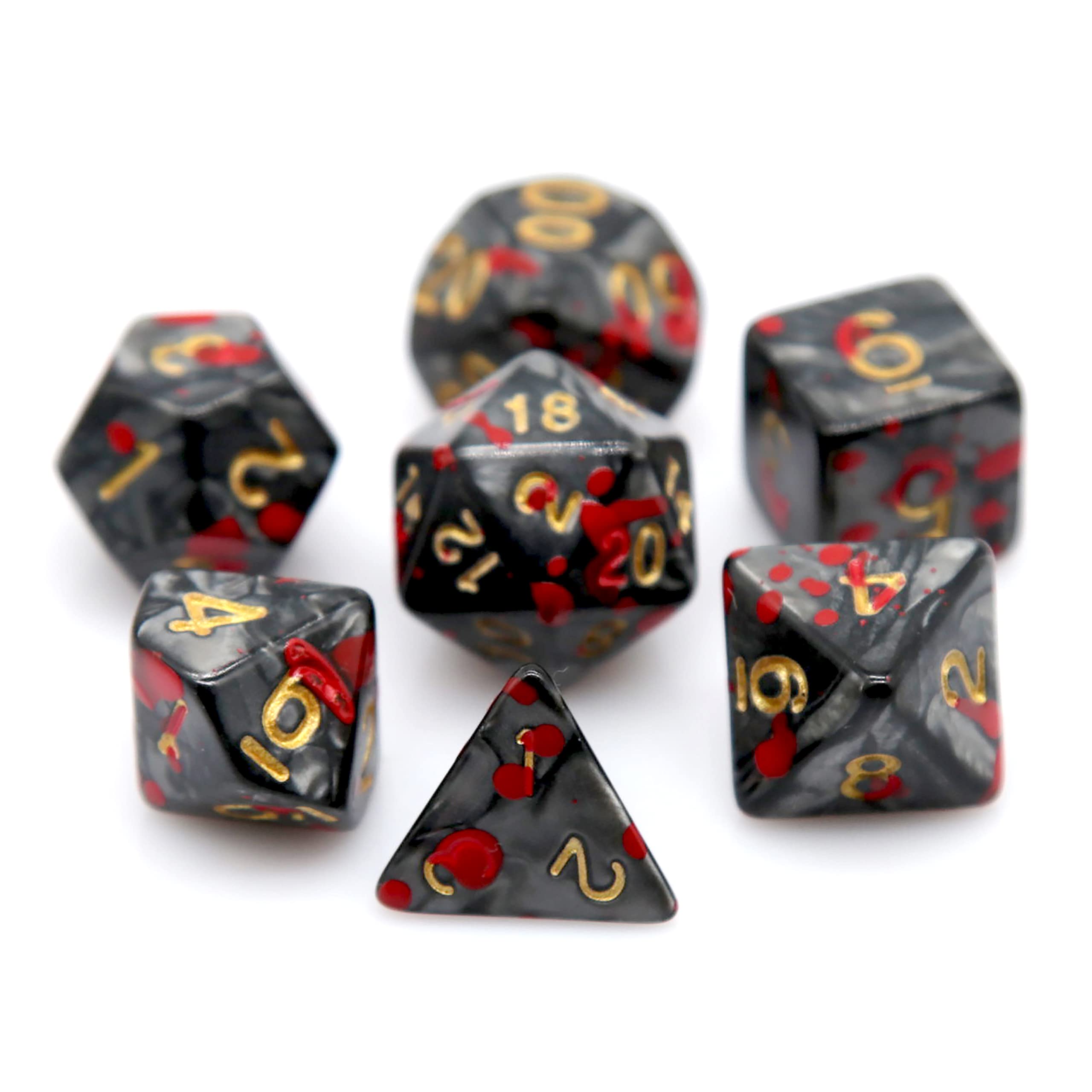 HS 2 Packs Blood Splatter Dice Black and White Dice Polyhedral 7-Die Dice Set for Role Playing Dice Games Polyhedral Dice Set for Dungeon and Dragons MTG RPG D&D D20 D12 D10 D10% D8 D6 D4