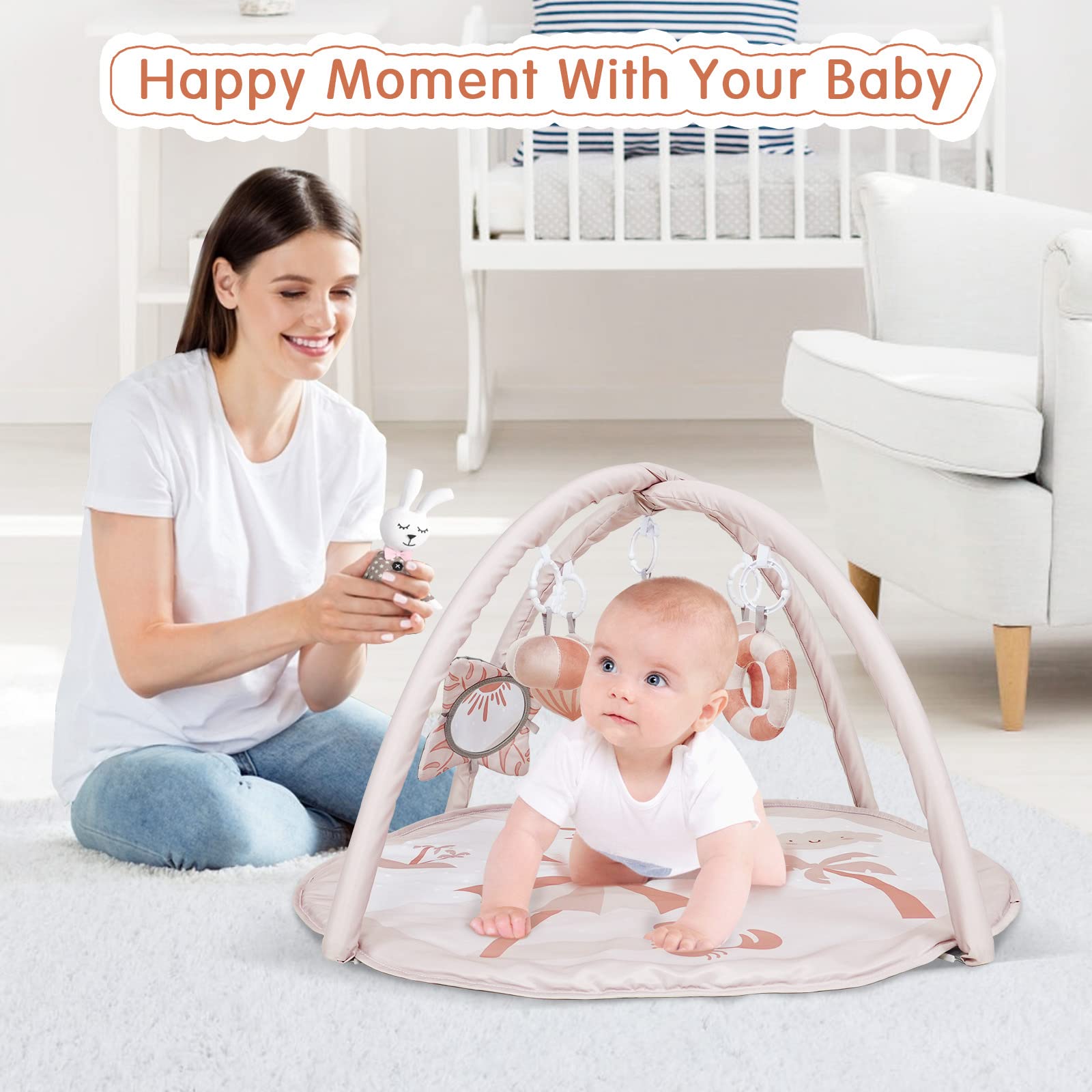 Baby Gym and Infant Play Mat, Sensory and Motor Skill Development Language Discovery Activity Gym, Non Slip Washable Playmats for Babies to Toddlers (Ocean Theme)
