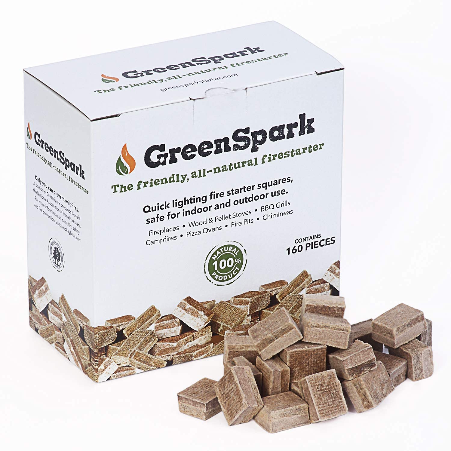 GreenSpark 100% Natural Firestarter, Fast Lighting, Long Burn, Waterproof, Safe for Indoor/Outdoor Use