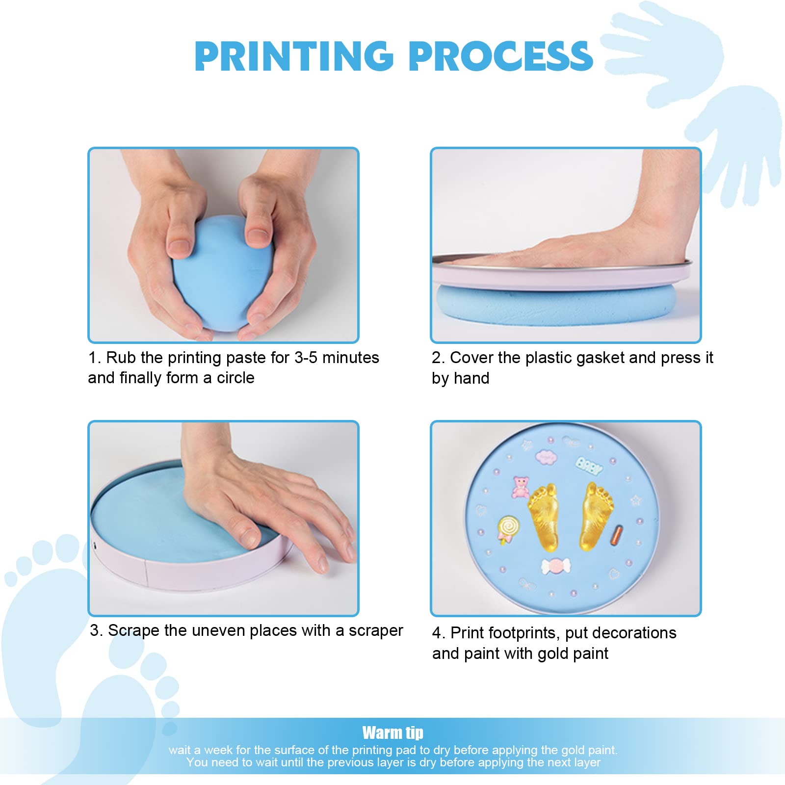 Baby Handprint and Footprint Keepsake Ornament Makers Kit (Blue)