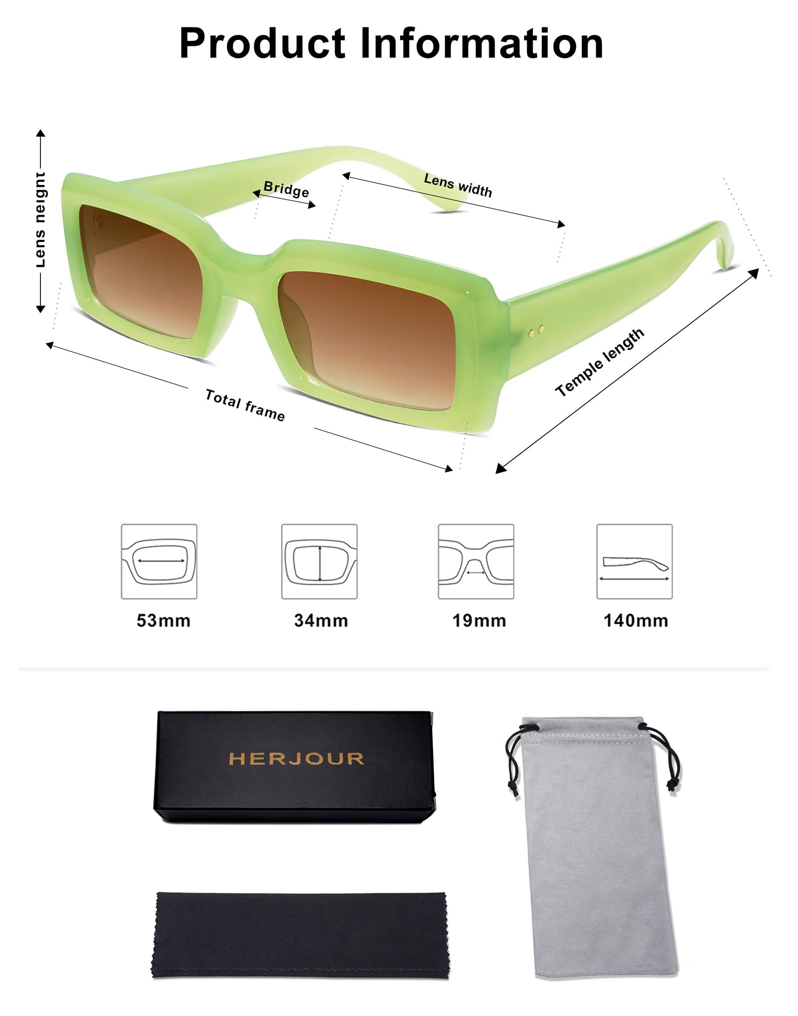 Allarallvr Trendy Rectangle Sunglasses for Women Men Vintage 90's Square Shades Thick Frame Nude Sunnies Sunglasses AR82002, Green