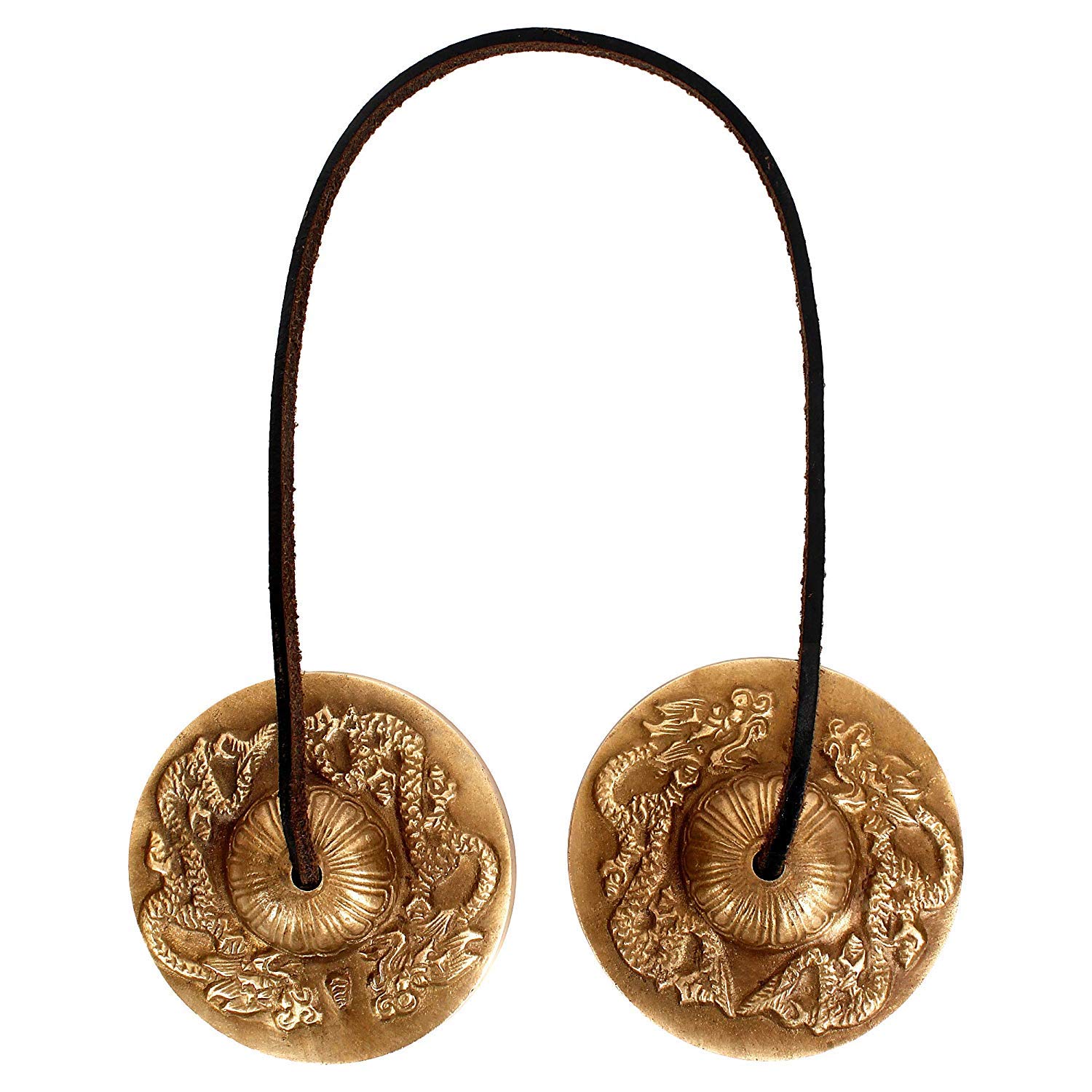 Grehge DRAGON Symbol Mantra engraved Manjira Tingsha Cymbals-Beautiful Gift Box for Meditation,Pray,Yoga,Sound healing, 7.5cm / 3" Tingsha Bell joined by Leather Strap