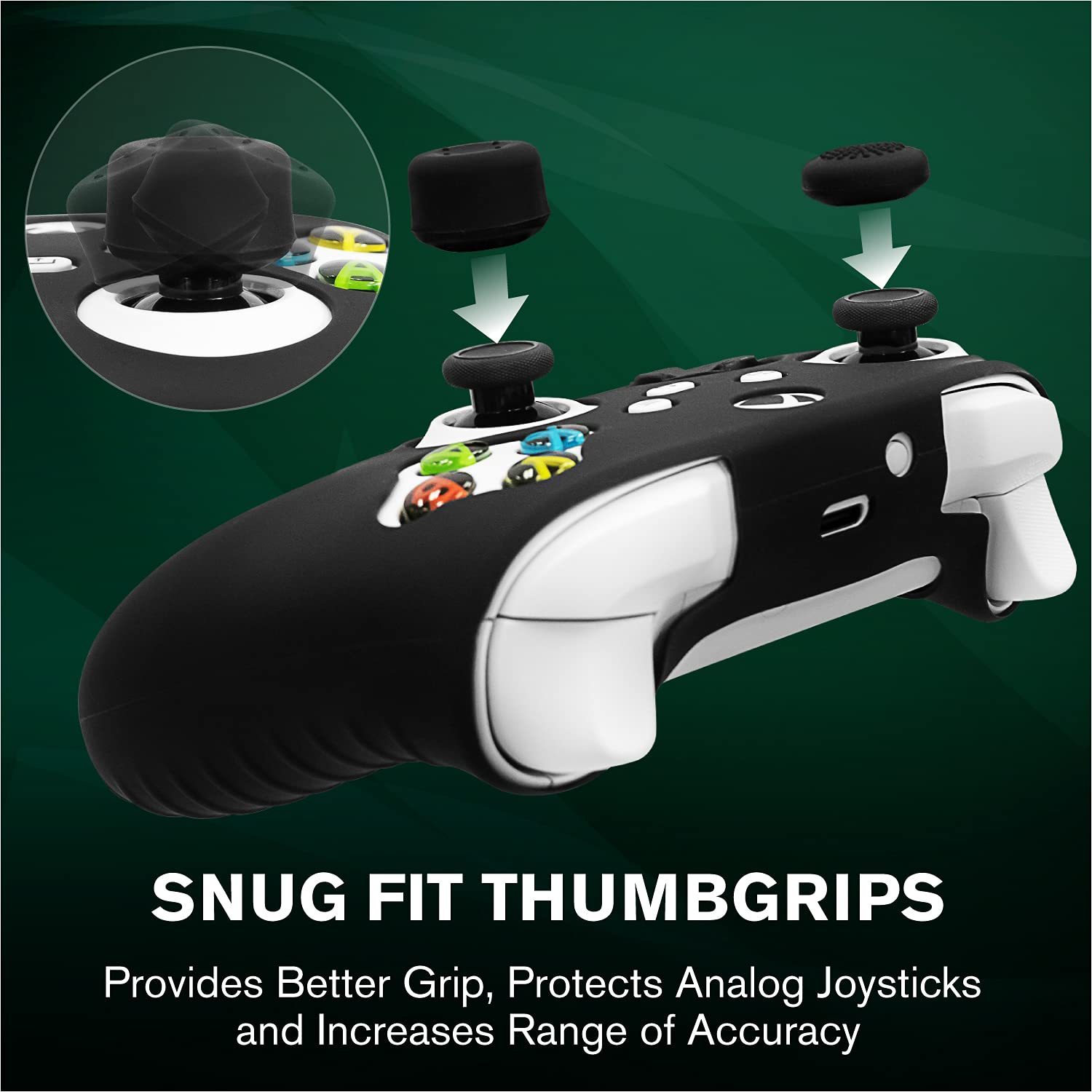 Fosmon Non-Slip Skin Protective Case Cover Compatible with Xbox Series X/S Controller (2 Pack - Black), Sweat Proof Silicone Rubber Gel Skin with 8 Thumb Grips Analog Cap