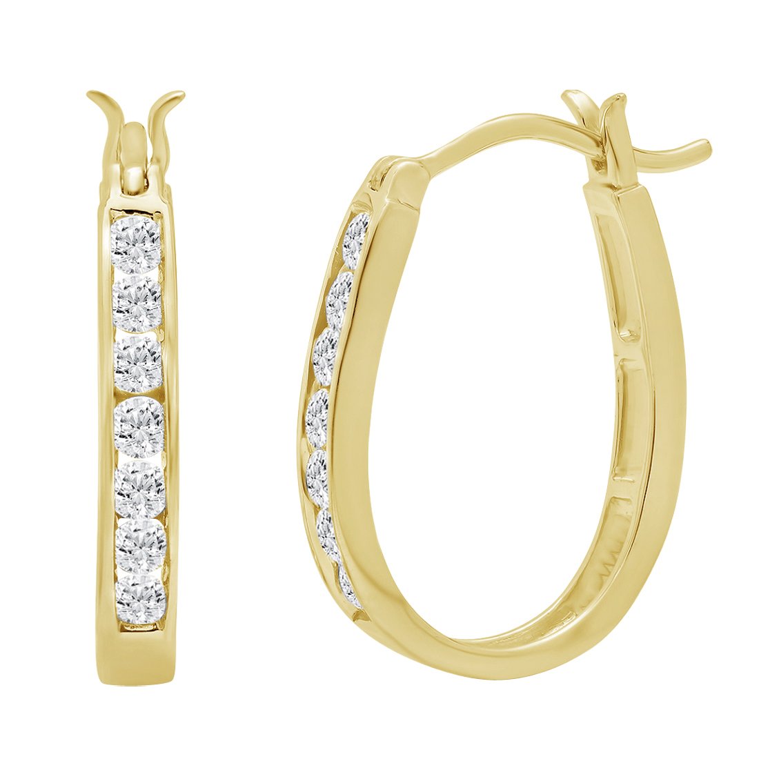 AGS Certified 1/2ct TW Diamond Oval Shaped Hoop Earrings for Women in10K Yellow Gold