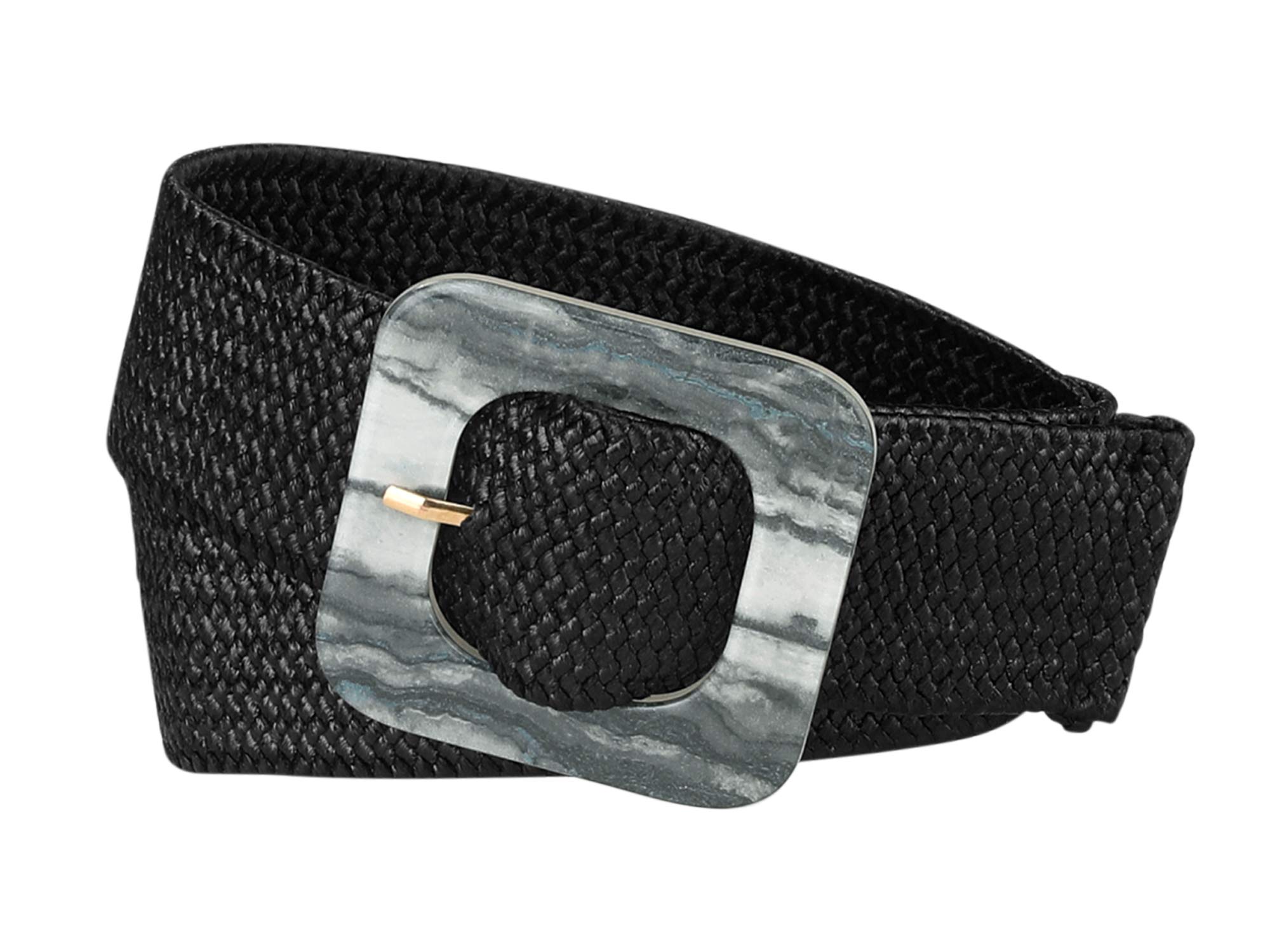 Allegra K Womens Stretchy Wide Waist Belts Braided Belts for Dress Square Buckle Adjustable 60-75cm/23.62-29.53" Black