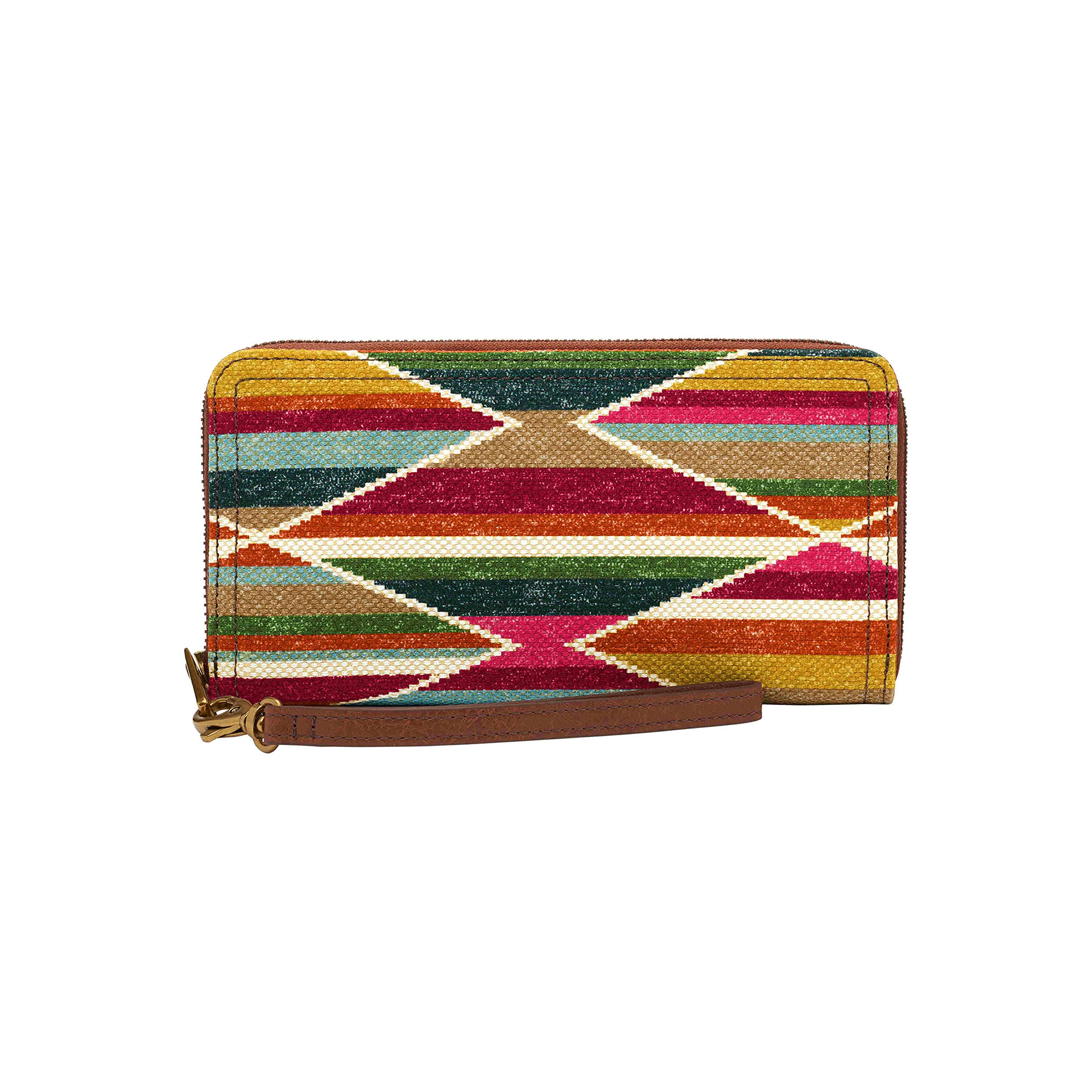 Fossil Women's Logan Fabric Wallet RFID Blocking Zip Around Clutch with Wristlet Strap, Multi