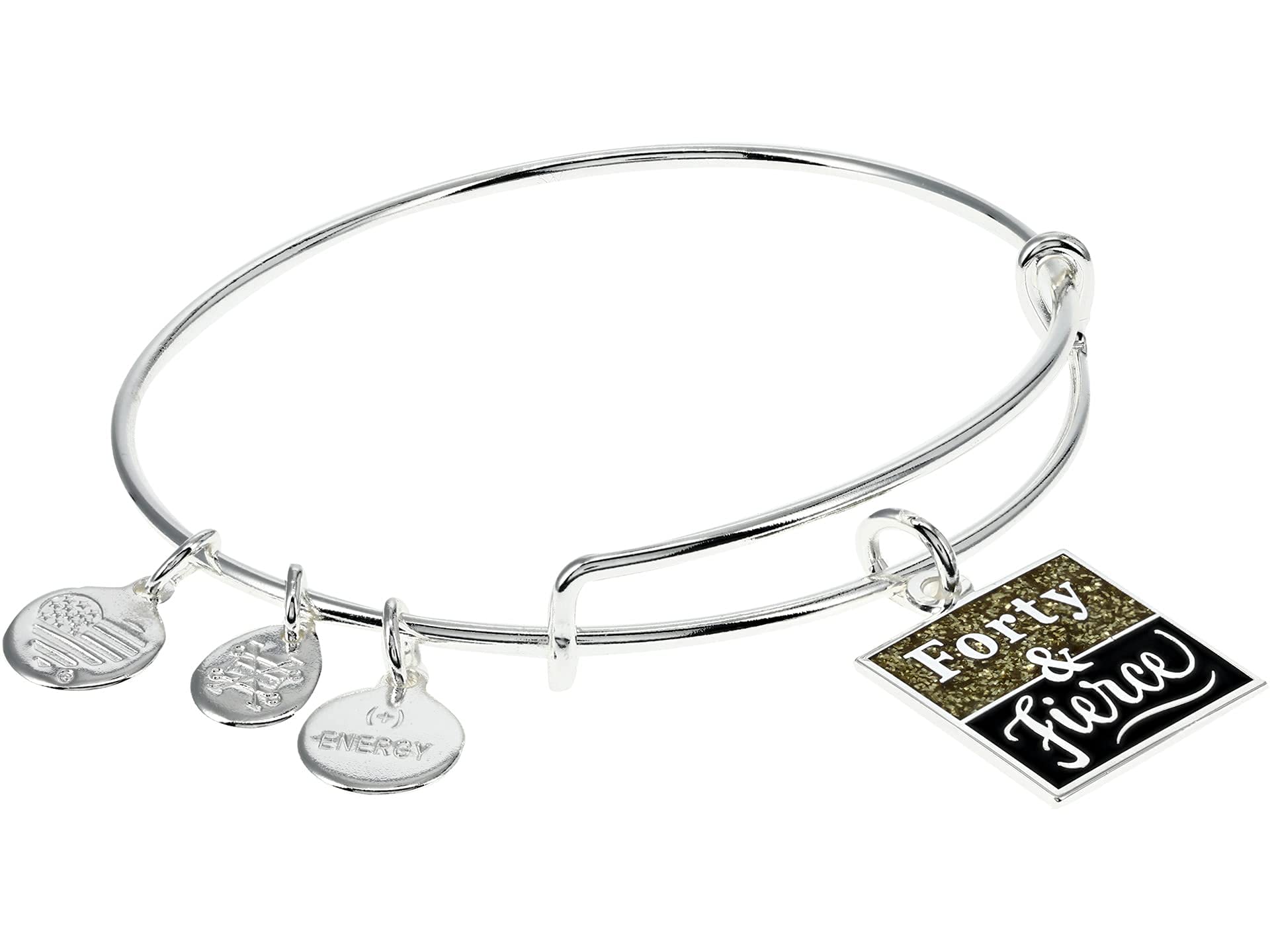 Alex and Ani Occasions Expandable Bangle for Women, Forty and Fierce Charm, Shiny Silver Finish, 2 to 3.5 in, One Size