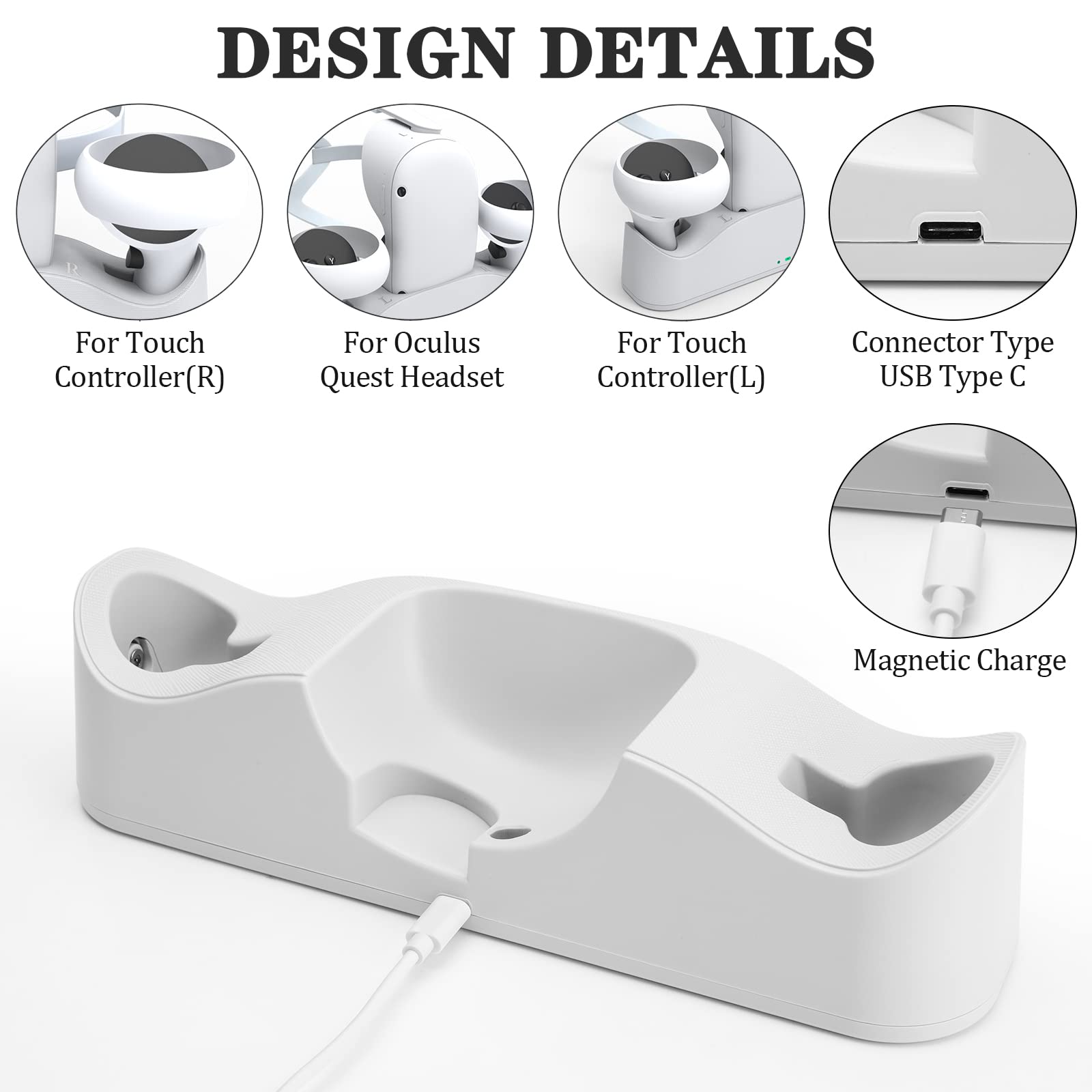 Allnice Quest 2 Charging Dock VR Quick Charging Station Stand for Quest 2 Headset &Handle Charge with 2 Rechargeable Controller Batteries 4 Magnetic Connector Heads (No Adapter)…
