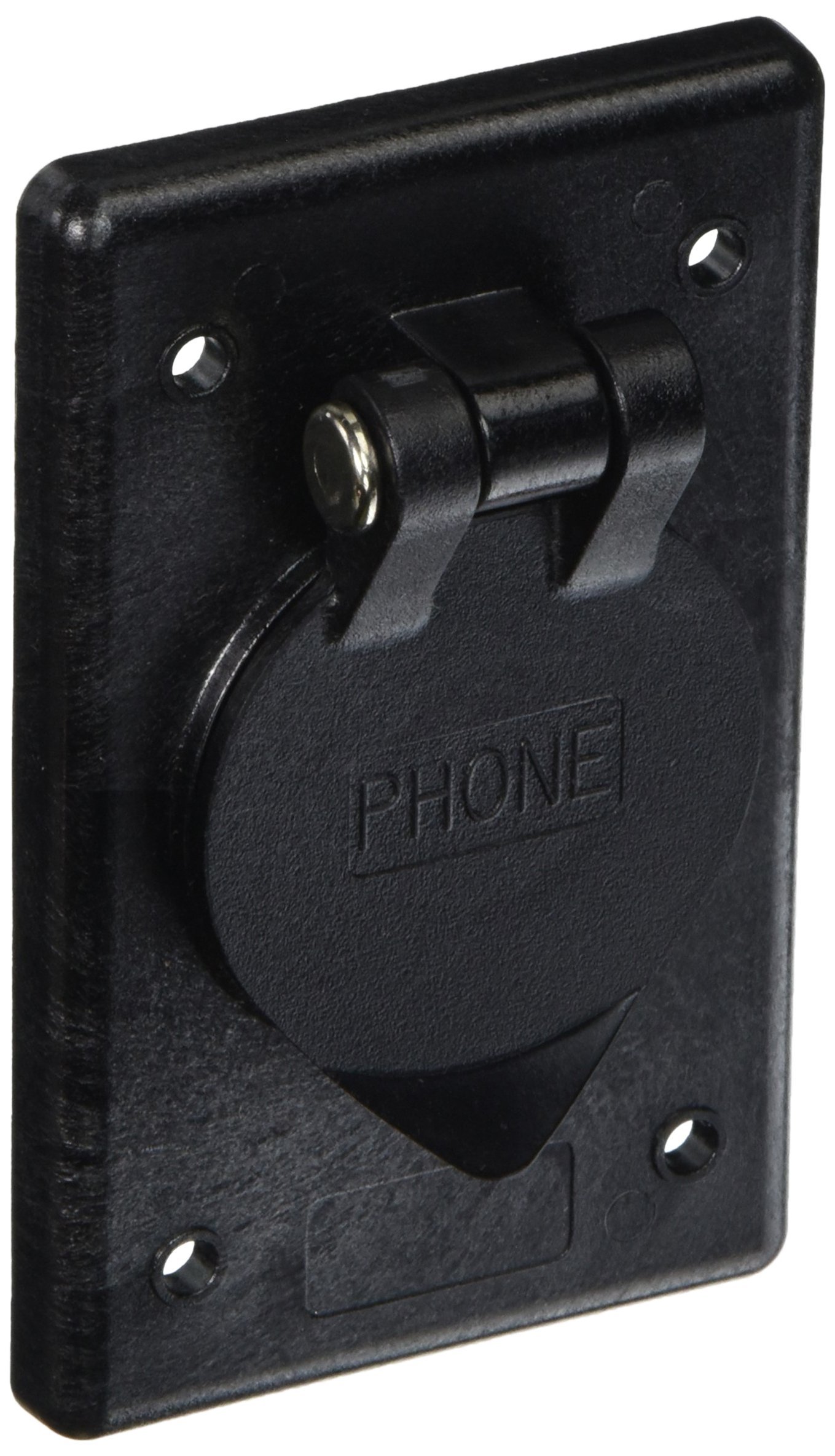 Hubbell Wiring Systems PH6597 Polycarbonate Rectangular Phone Outlet with Gasketed and Spring-Loaded Lift Cover, Black