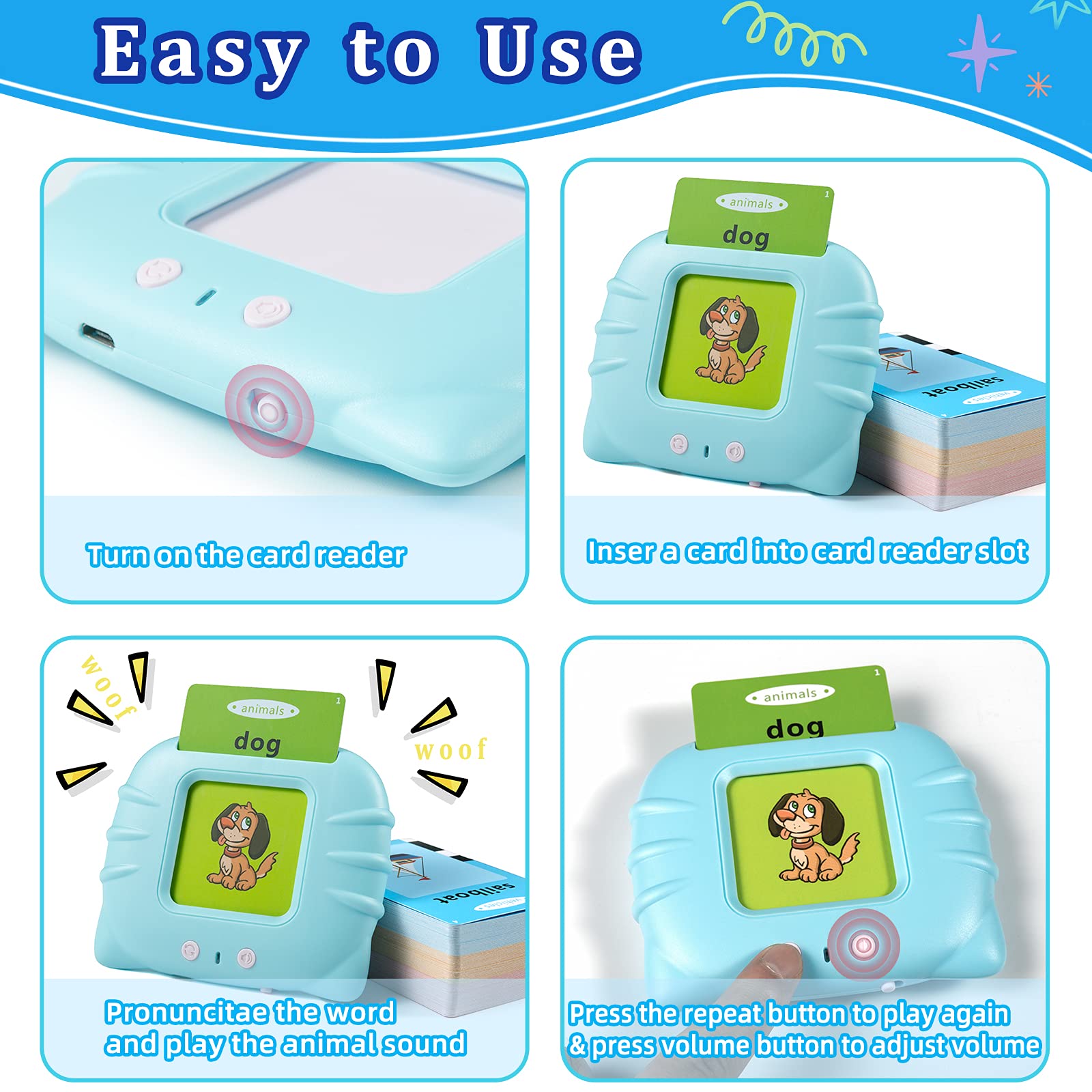 QuTZ Talking Flash Cards for Toddlers 2-4, Autism Toys, Speech Therapy Toys, Educational ABC Learning Talking Sight Words Flash Cards Kindergarten for Boys and Girls, 248 Sight Words Blue