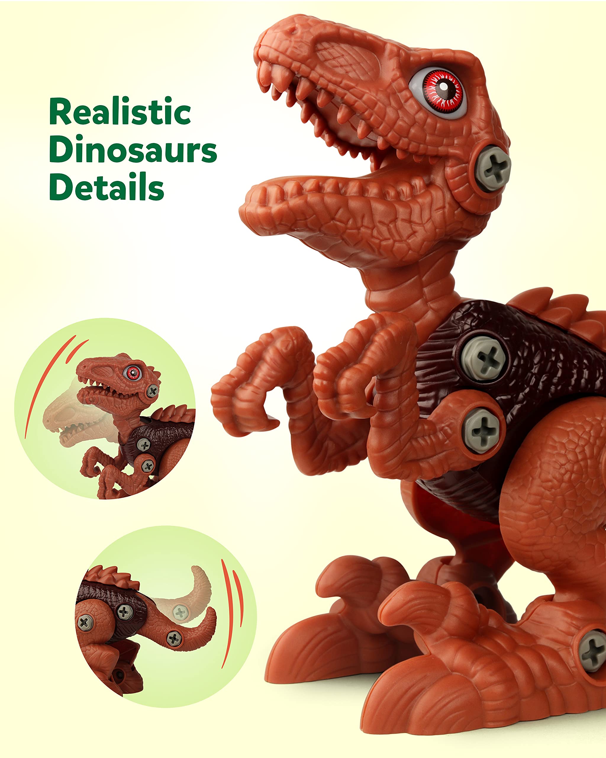 Coogam Take Apart Dinosaur Construction Toys 3 Pack, Fine Motor Skill Building Dinosaur Set STEM Educational Gift Game with Drill-Tyrannosaurus, Triceratops, Velociraptor for Year Old Kids